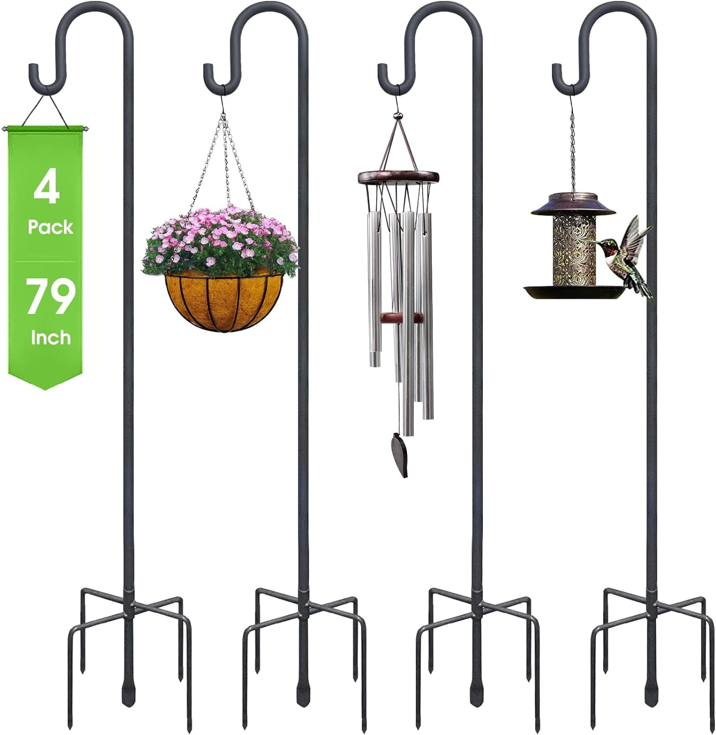79 Inch Shepherd Hooks with 5-Forked Base, Adjustable Heavy Duty Bird ...