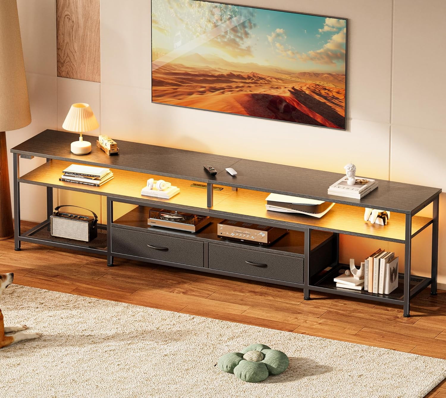 79 Inch TV Stand for 85, 90 Inch TV, Entertainment Center with Lights ...