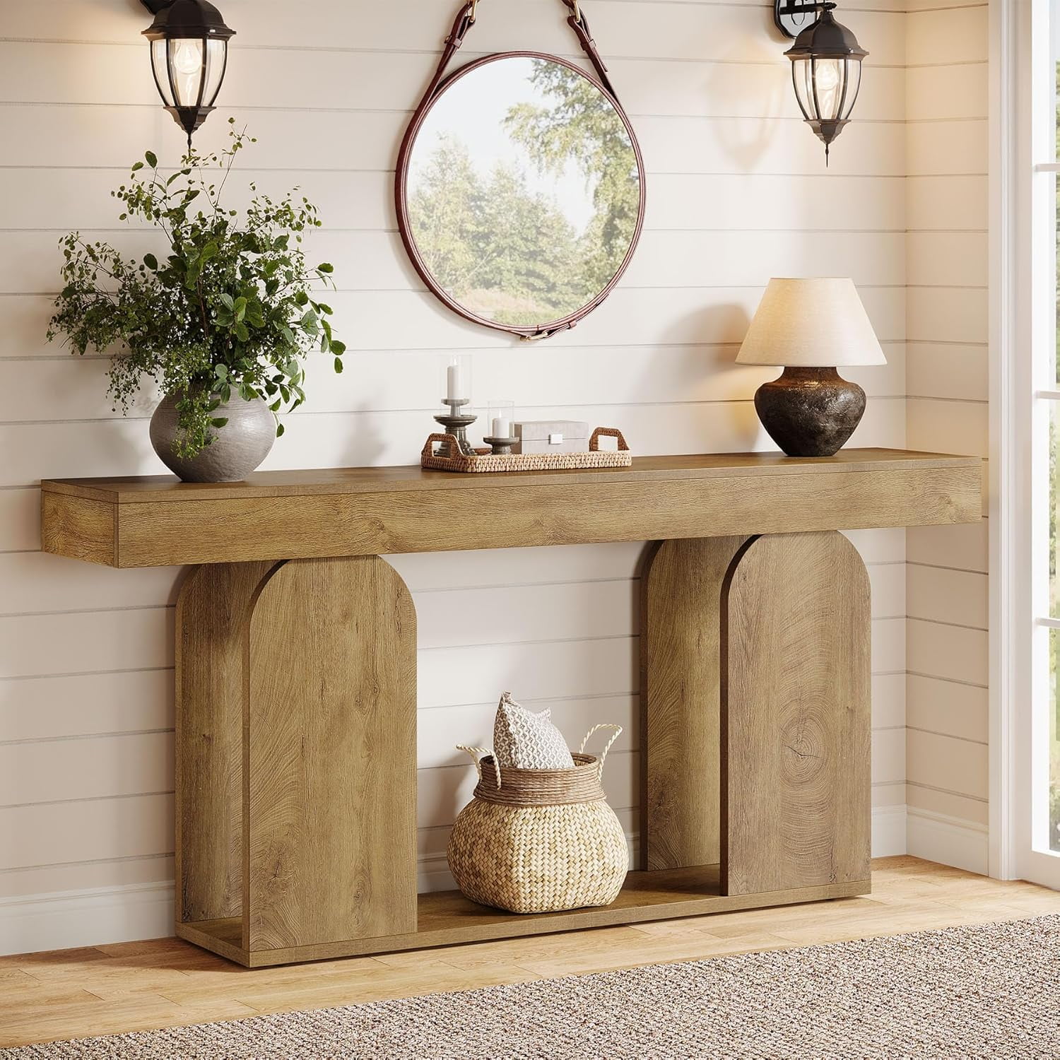 79-Inch TV Stand with Sliding Barn Doors, 2 Open Shelves - Living Room ...