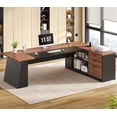 79" L-Shaped Executive Desk with Power Outlets and File Cabinet, Modern ...