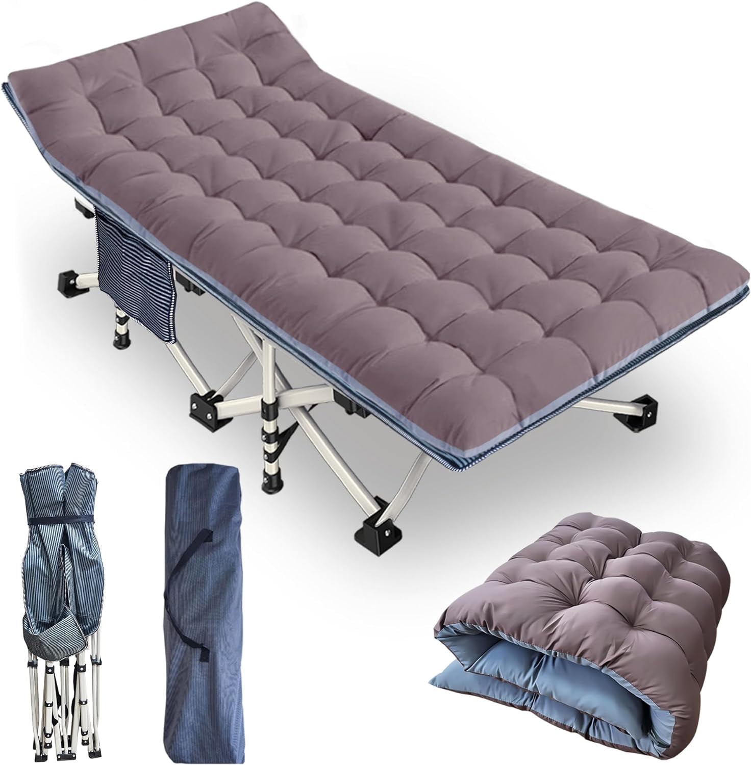 79" L x 32" W x 18" H Camping Cot with Comfortable Mattress for Adults ...