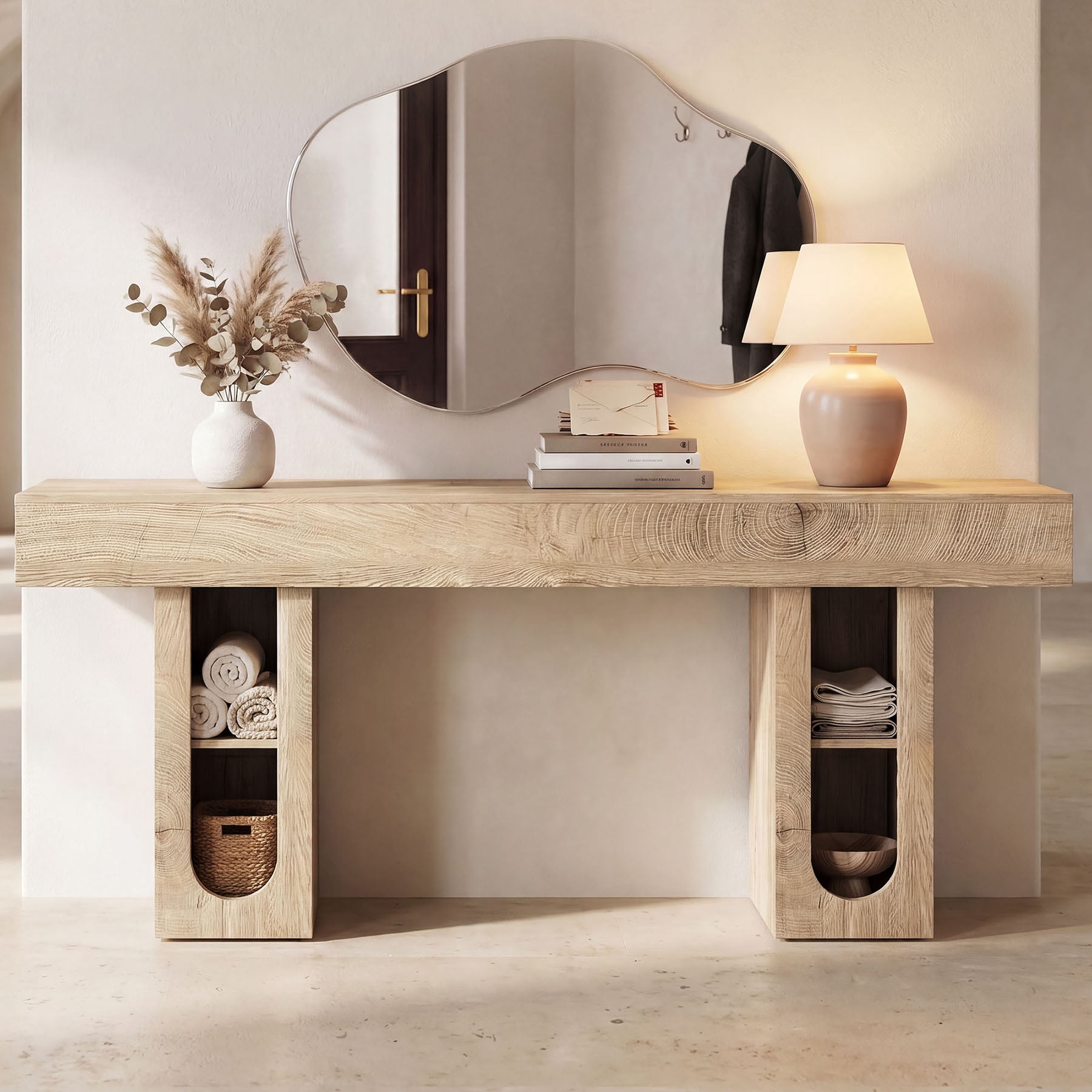 79" Long Console Table with Outlet in Rustic Brown, Heavy Duty MDF ...