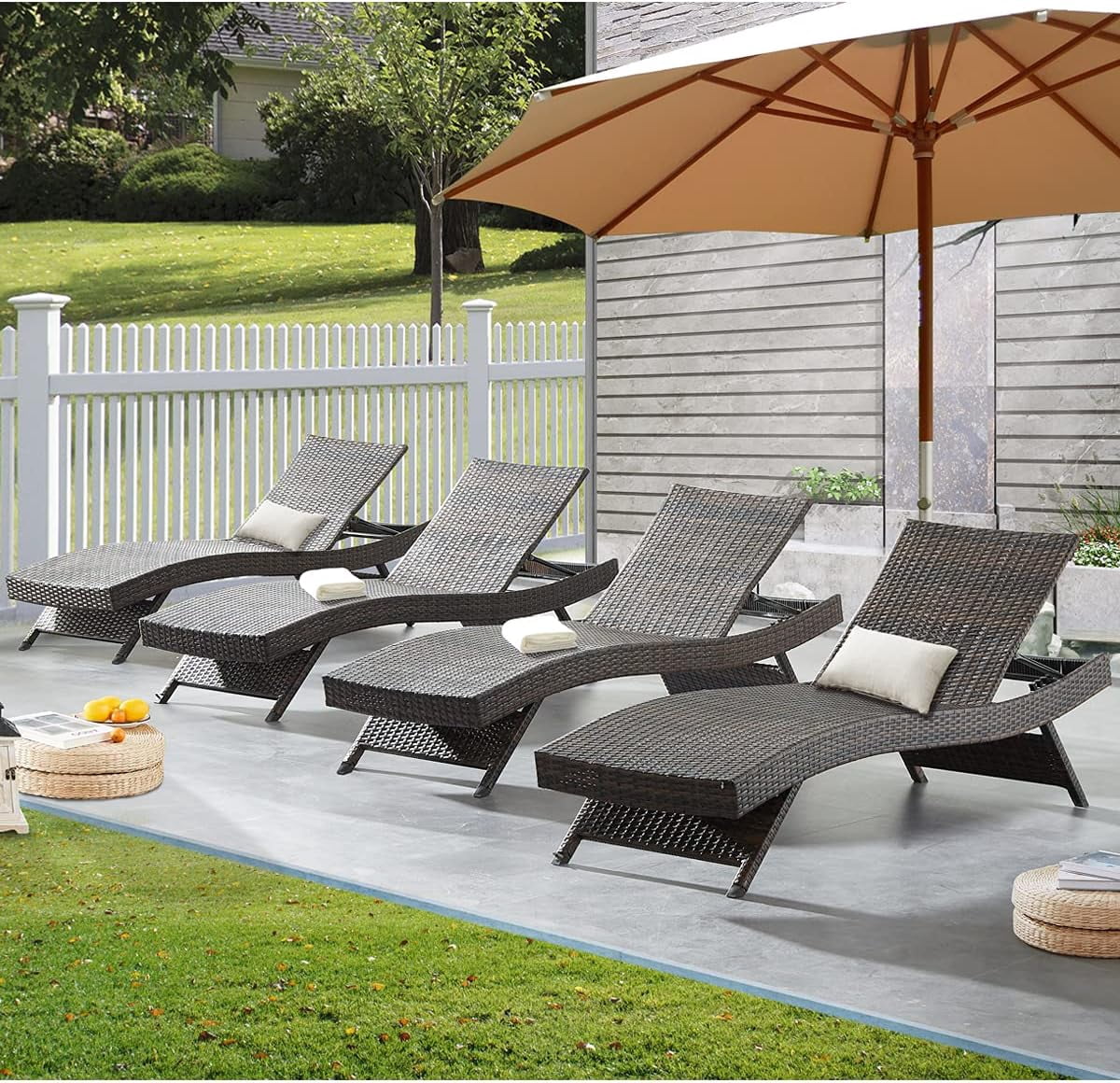 79'' Outdoor Wicker Reclining Lounge Chair Long Reclining Chaise Lounge ...