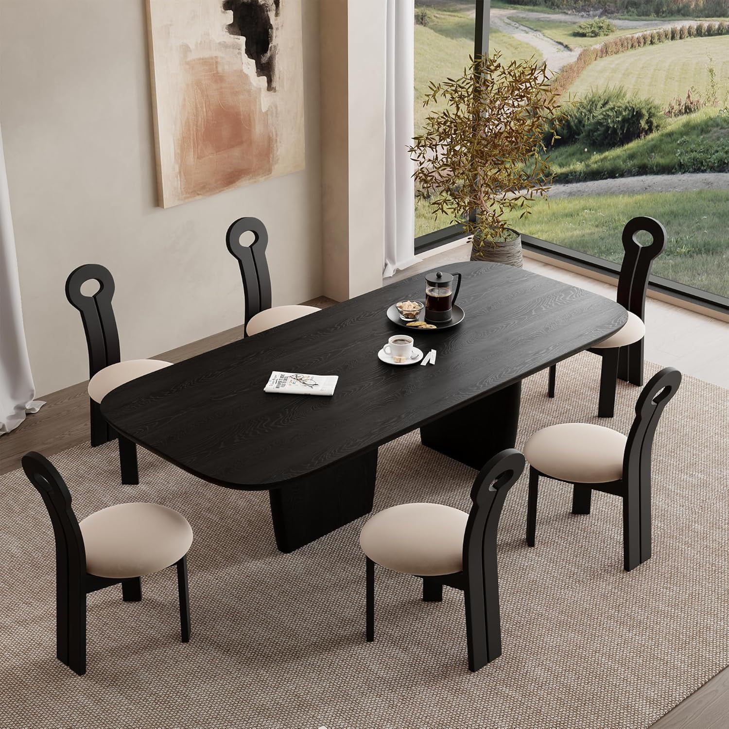 79" Rectangle Dining Table for 6-8, Wood Kitchen Table with Dual ...