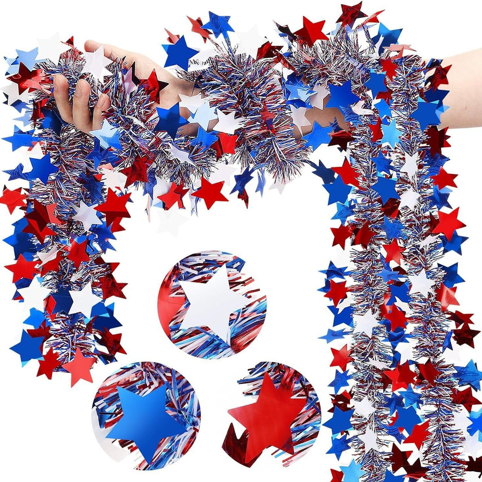 79 in Red White Blue Patriotic Tinsel Garland with American Flags ...
