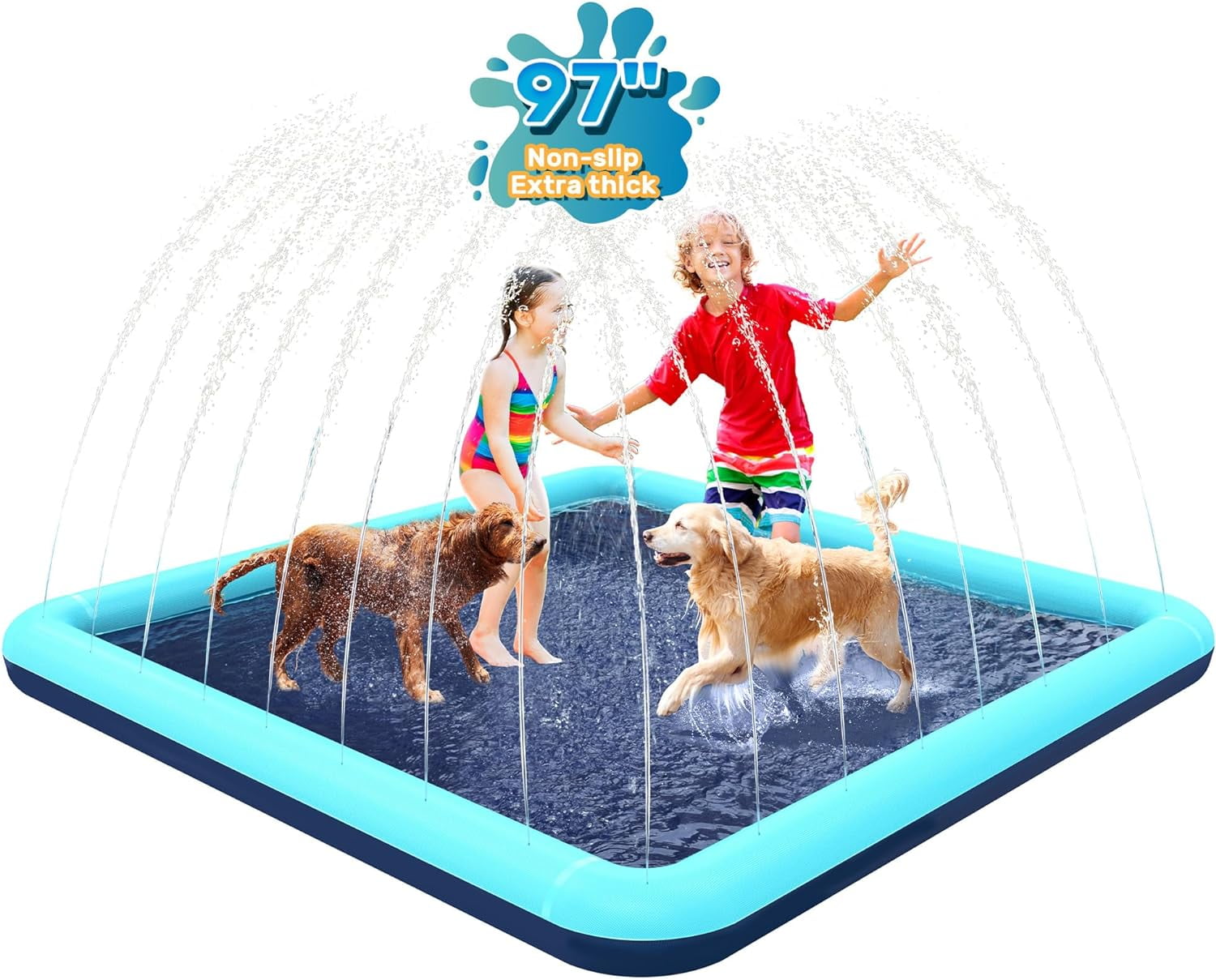 79'' Square Splash Pad for Dogs, Non-Slip Sprinkler for Kids Ages 4-8 ...