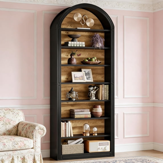 79" Tall Arched Bookshelf, 8-Tier Freestanding Bookcase with Storage ...