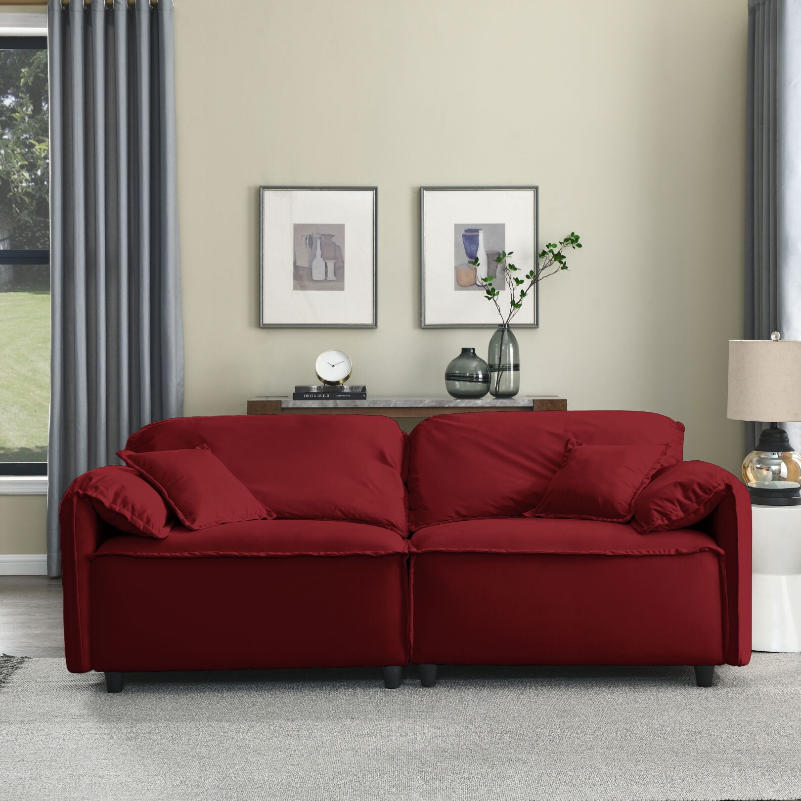 79" Velvet Loveseat Sofa, 3-Seater Upholstered Sofa with Turned Inward ...