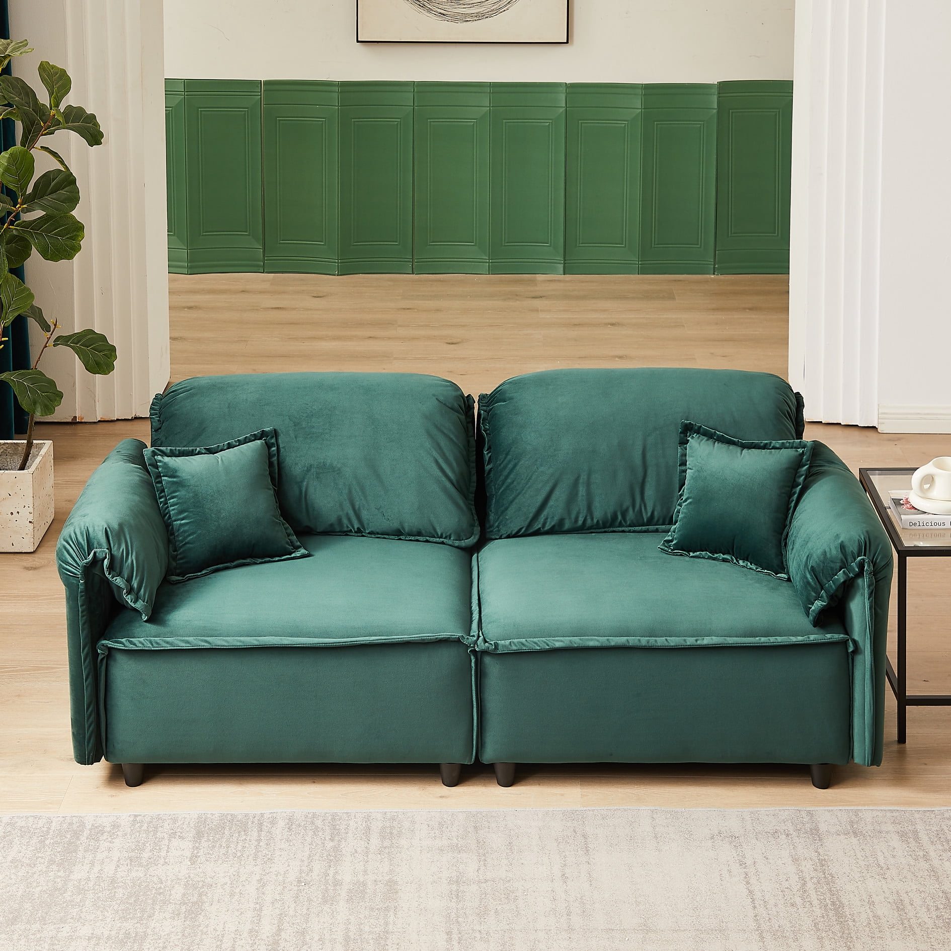79" Velvet Loveseat Sofa with 4 Pillows, Luxury Upholstered 3 Seater ...