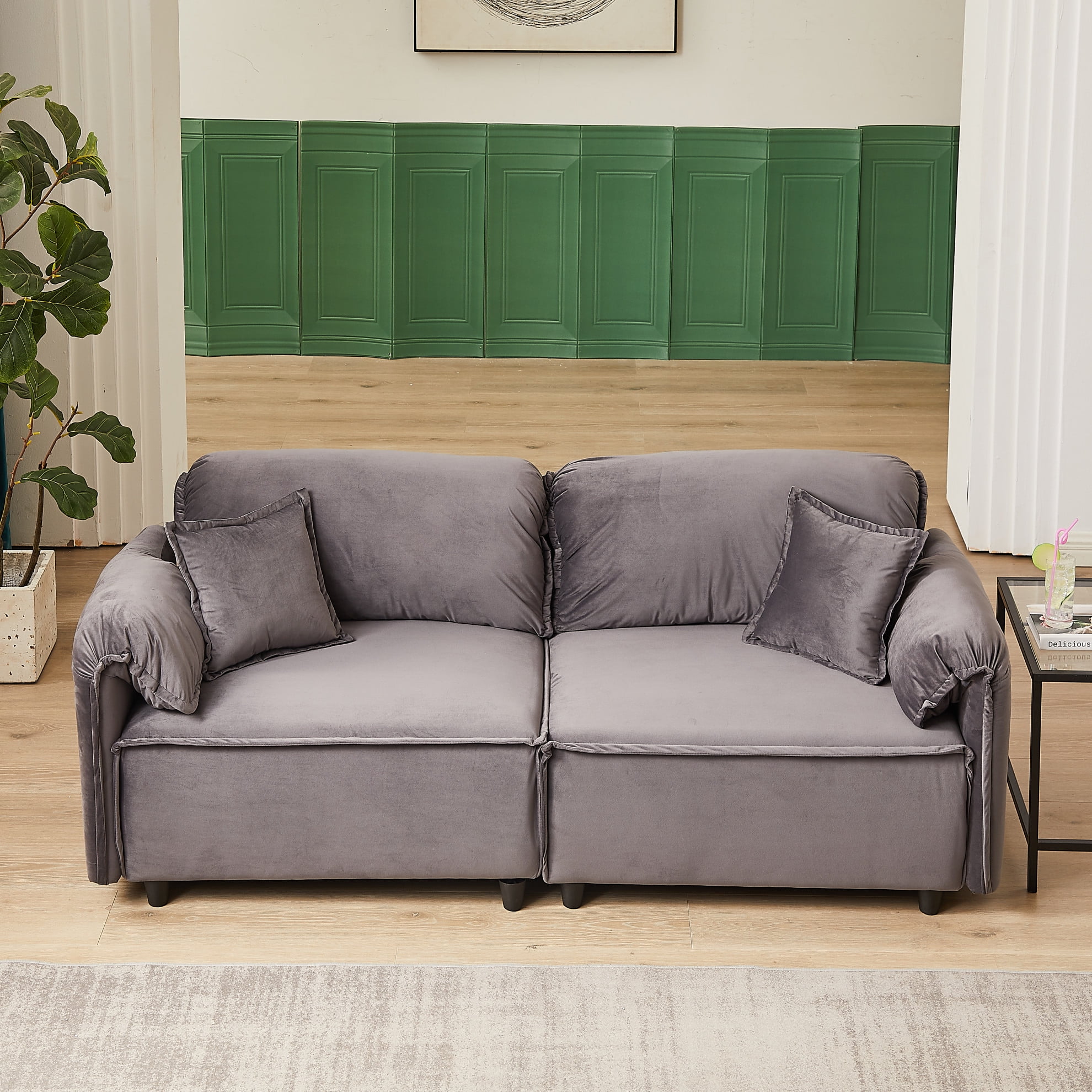 79" Velvet Loveseat Sofa with 4 Pillows, Luxury Upholstered 3 Seater ...