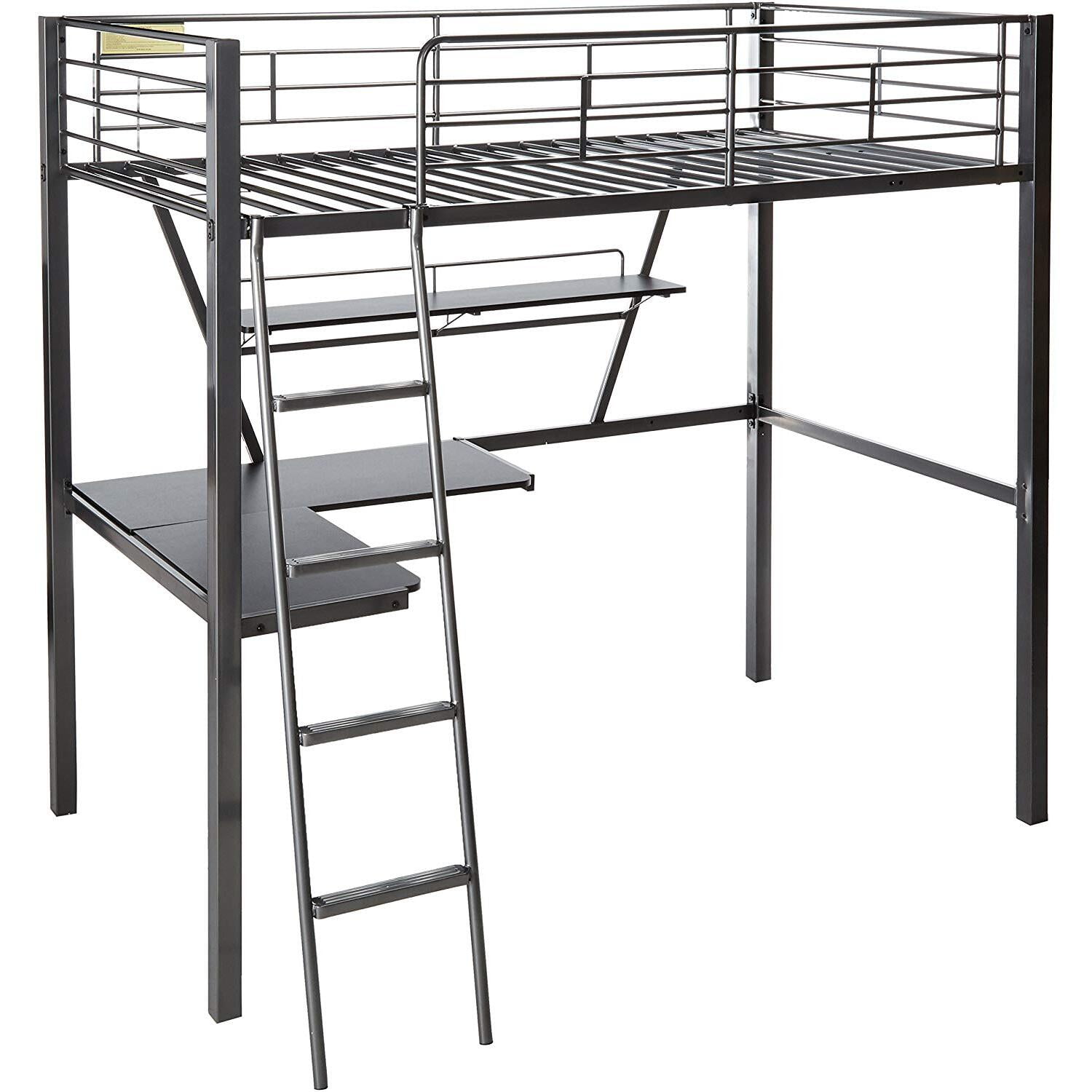 79" X 42" X 72" Silver And Black Metal Tube Loft Bed With Desk ...