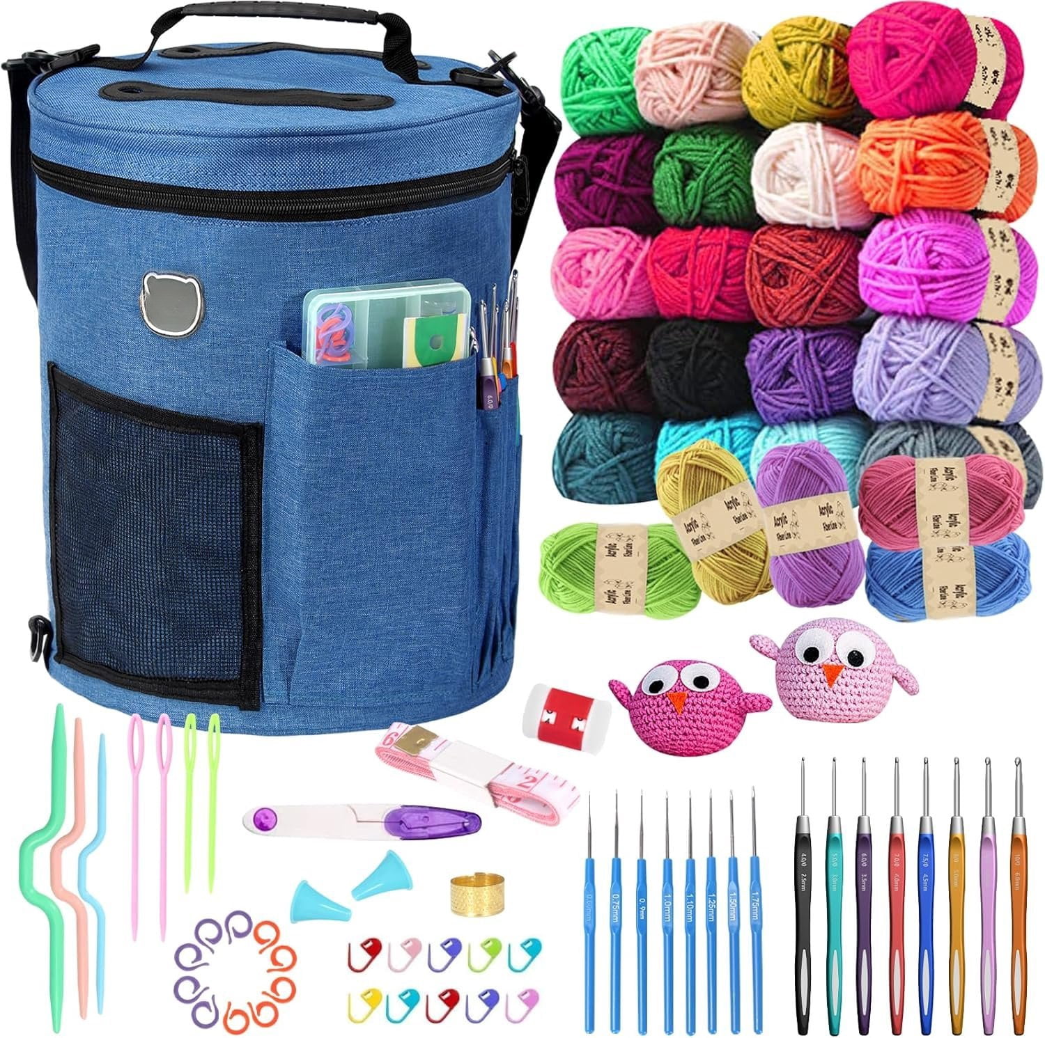 79 count Crochet Kit, Large Knitting Bag Yarn Storage Organizer ...
