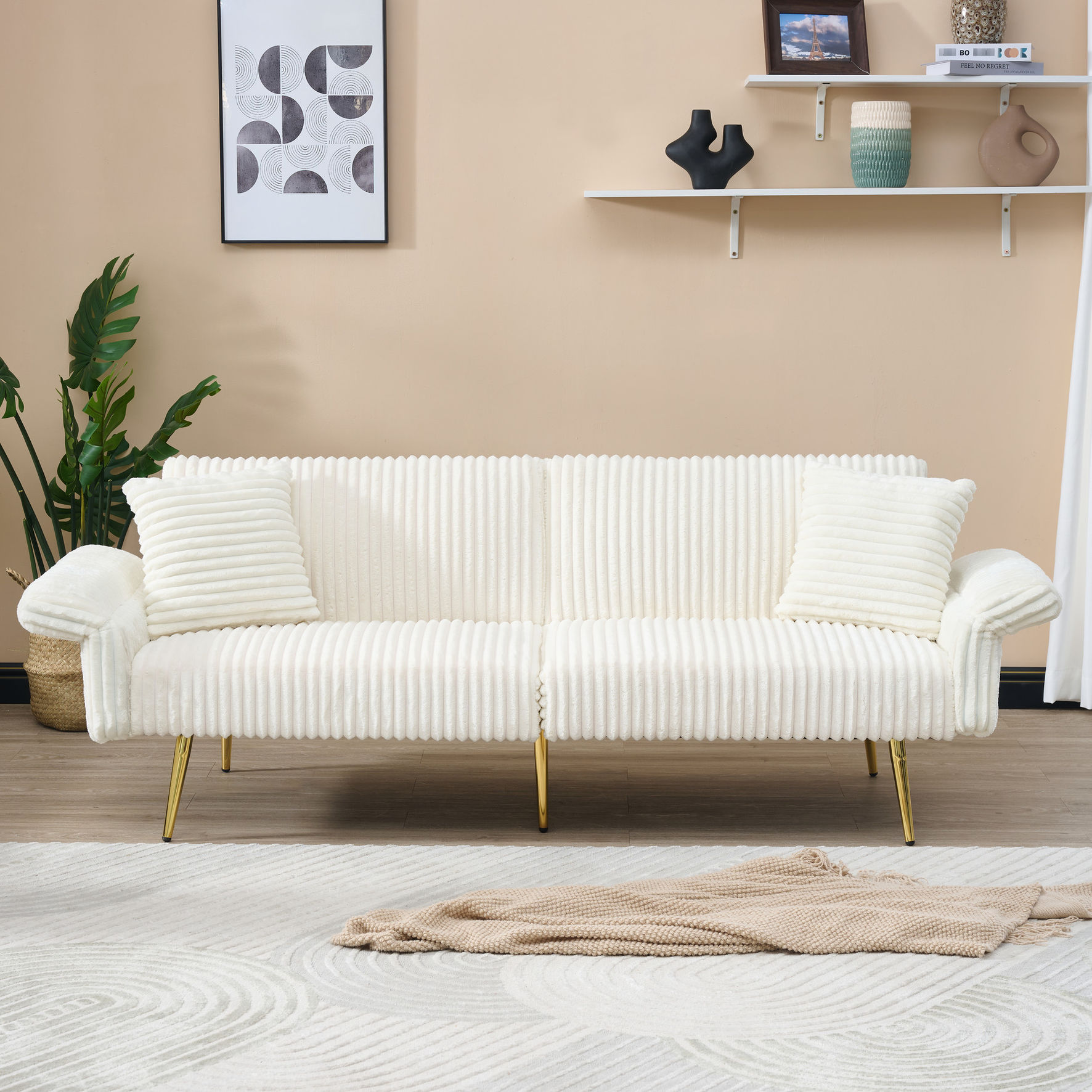 79-inch Corduroy Sofa Bed Convertible to Bed in Seconds for Family and ...