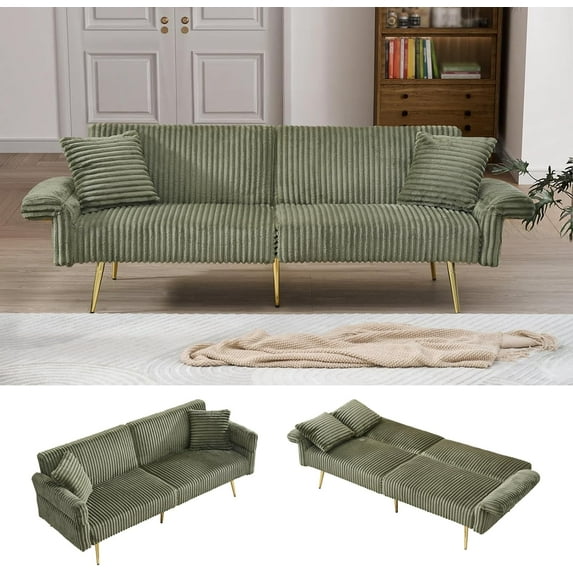 79 inch Corduroy Sofa Bed, Foldable Double Sofa Bed with Folding ...