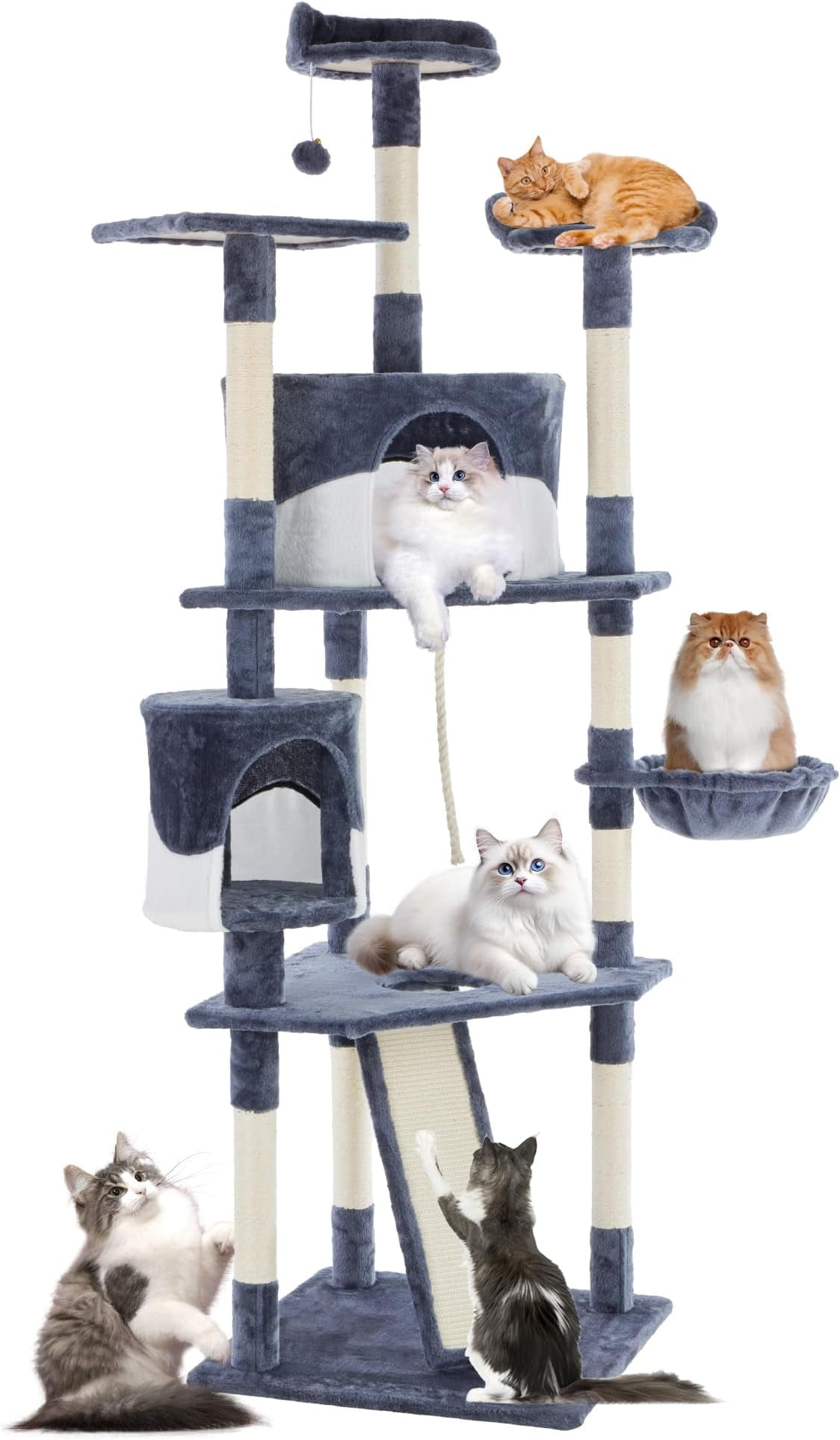 79 inch Tree Tower, Large Multi Level Cats Climbing Tower with Condo ...