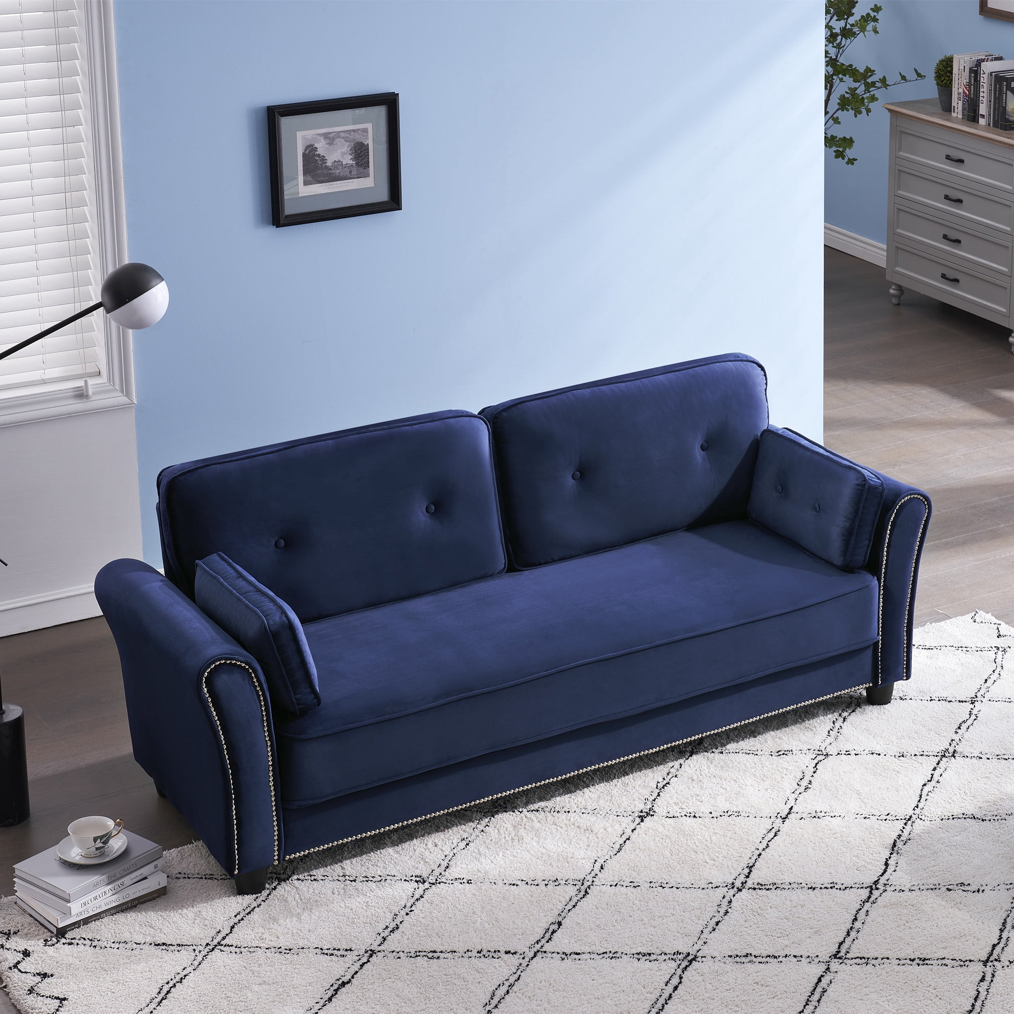 79 inch Upholstered Loveseat Sofa with Nail Head Trim, Button Tufted ...