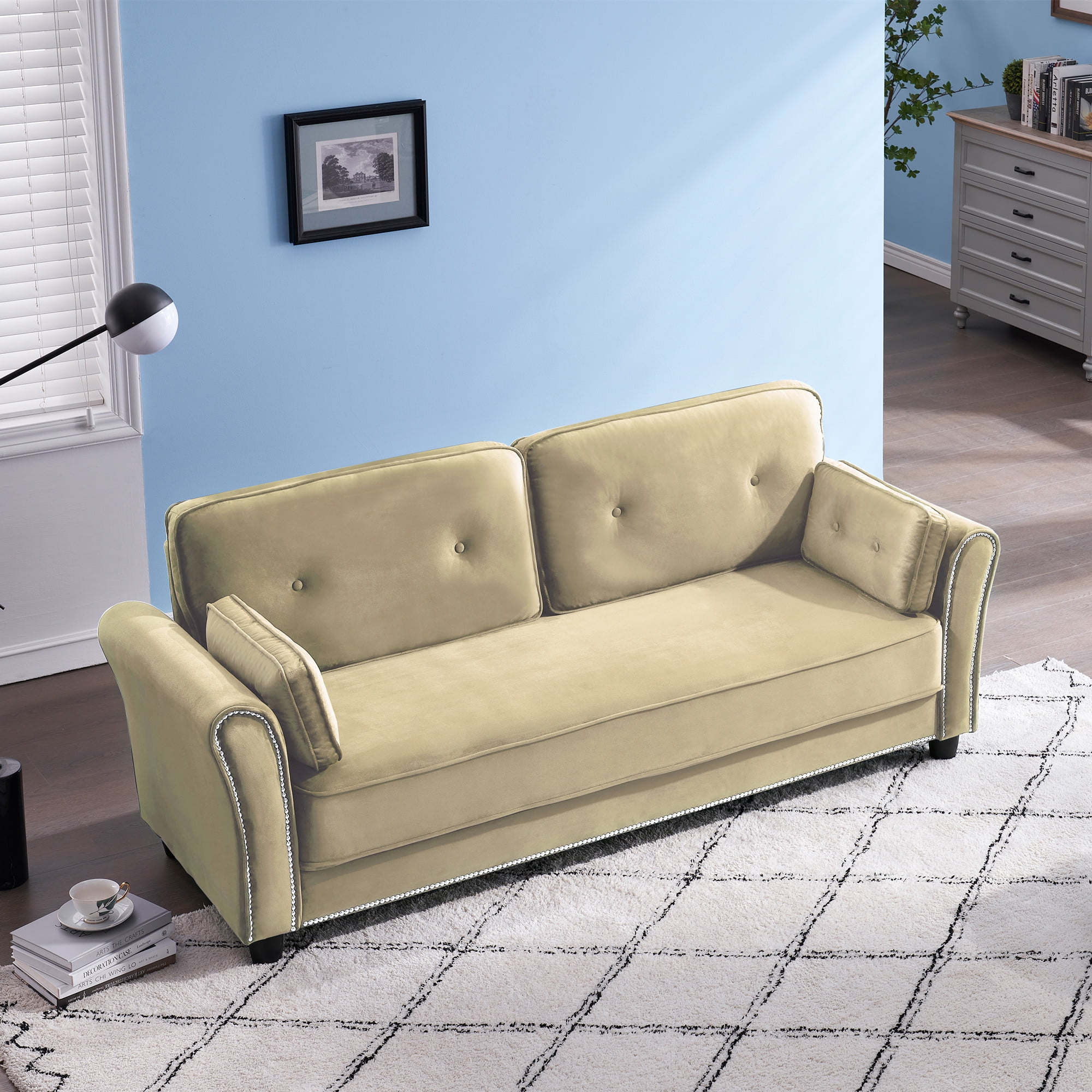 79 inch Upholstered Loveseat Sofa with Nail Head Trim, Button Tufted ...