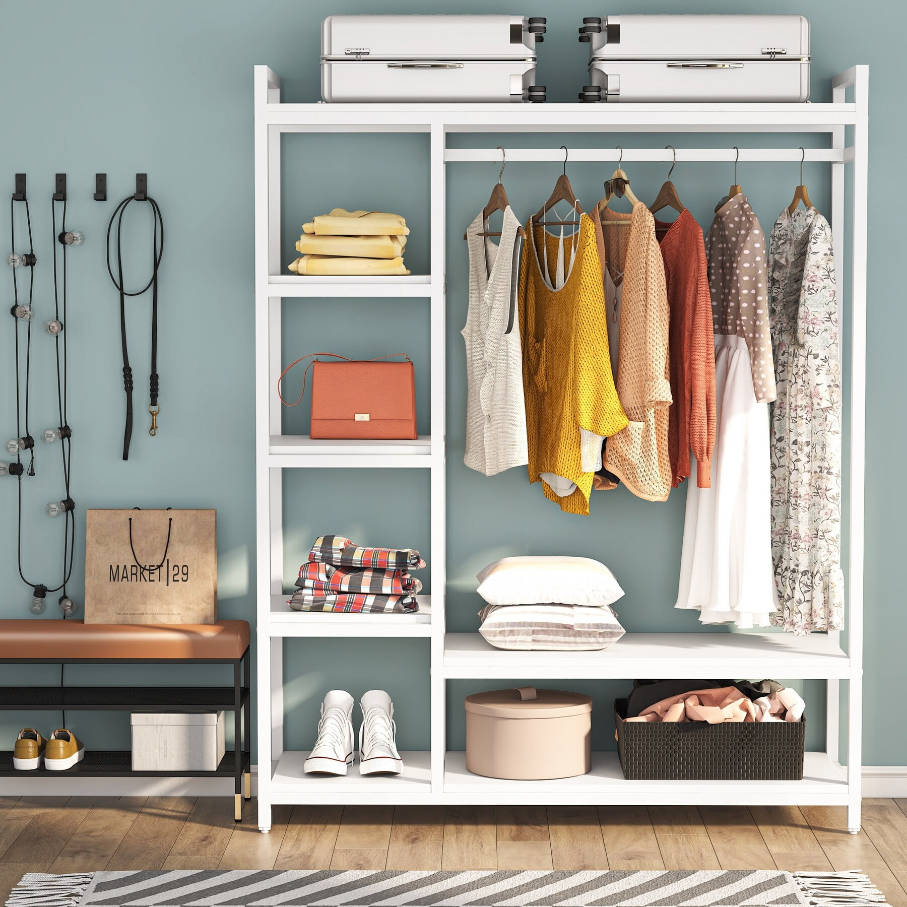 79 inche tall Freestanding Clothes Closet, Garment Rack with Shelves ...