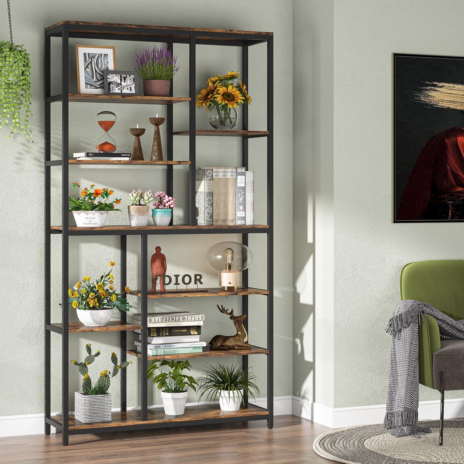79 inches Tall Bookshelf Bookcase, 8-Tier Staggered Bookcase, Modern ...