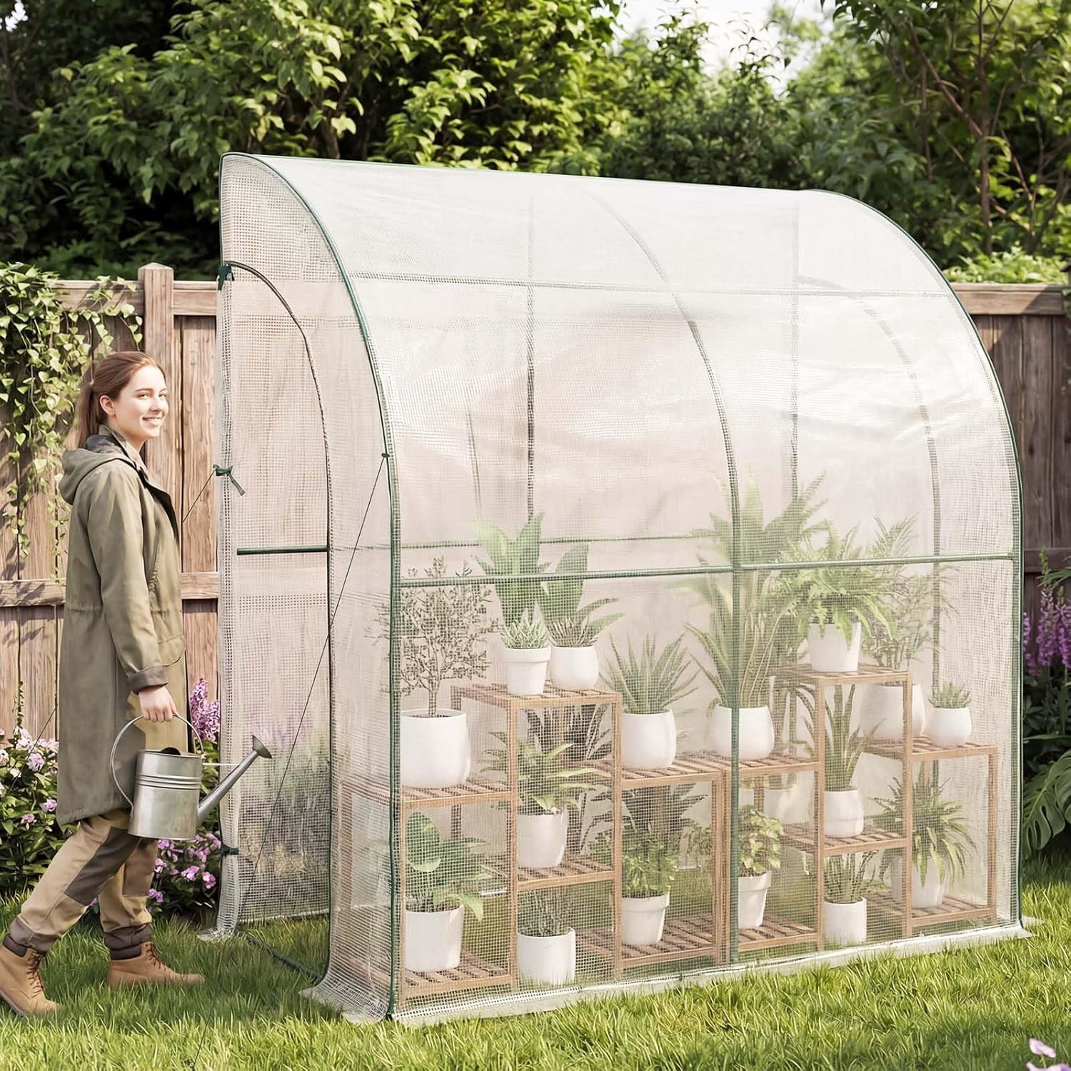 79” x 40” x 83” Lean to Greenhouse for Outdoors Large Walk-in Plant ...