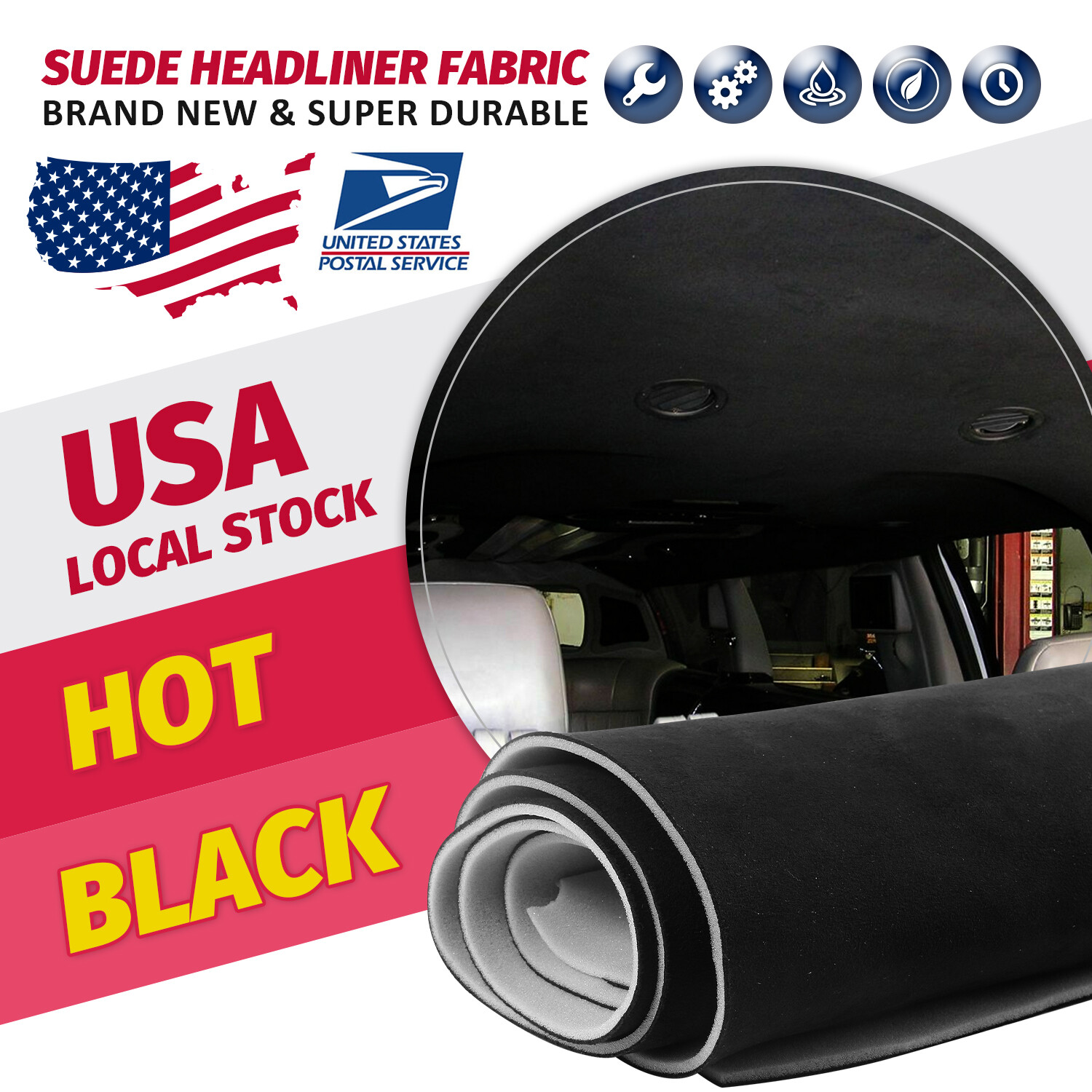 79"x59" Suede Black Headliner Fabric 1/8" Foam Backed Auto Roof Liner ...