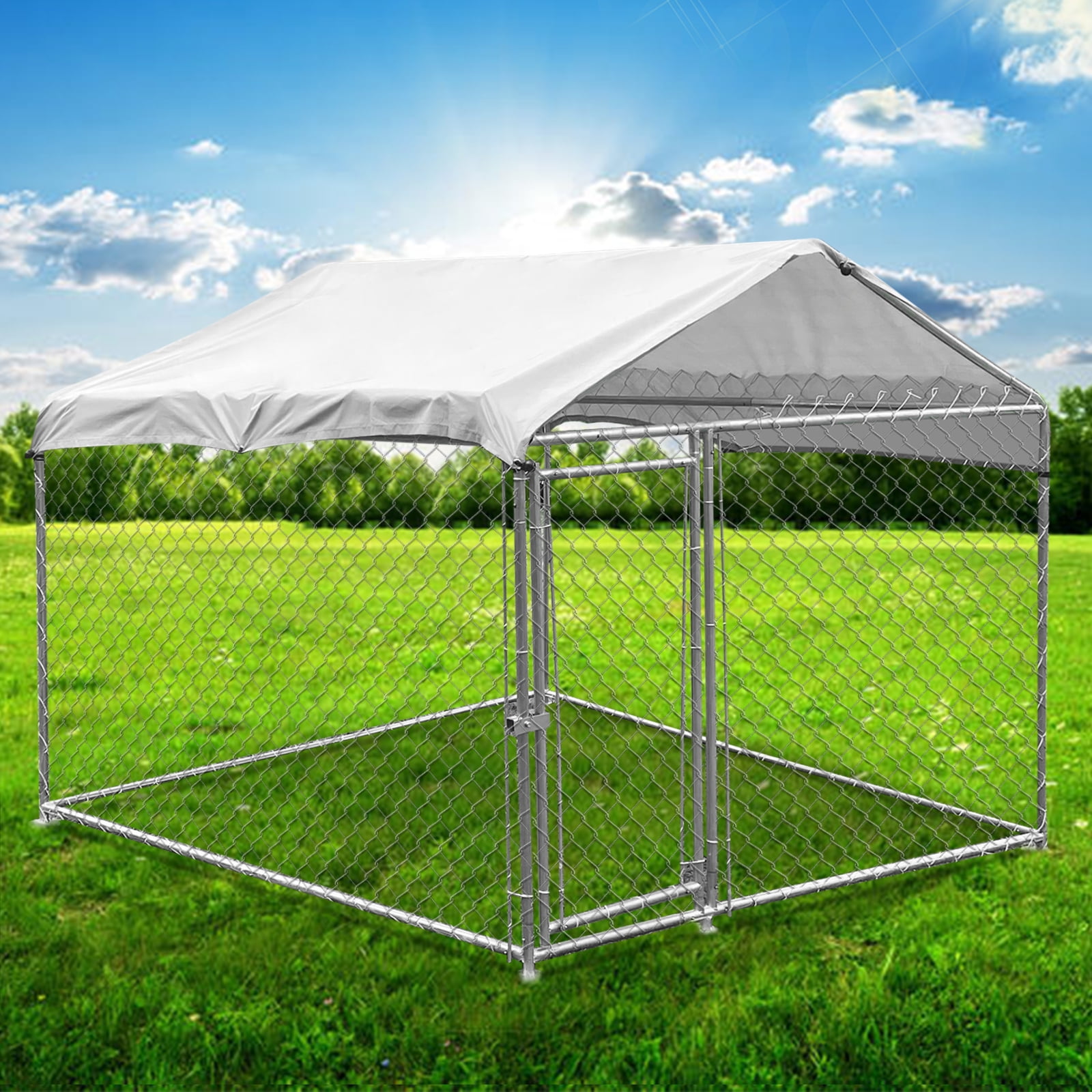 79"x79"x59" Large Outdoor Dog Kennel with Roof Metal Dogs Pens Run for ...
