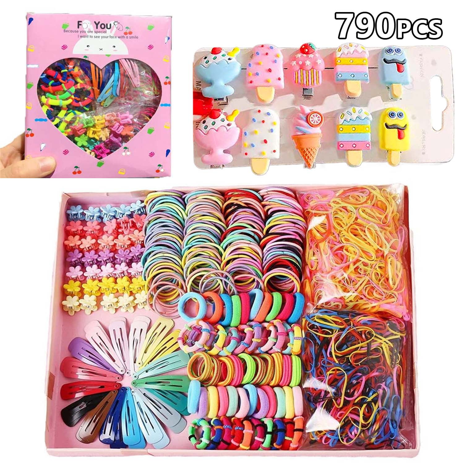 Culurfu 790 PCS Hair Accessories Set, Clips, Ties, Elastic Bands for ...