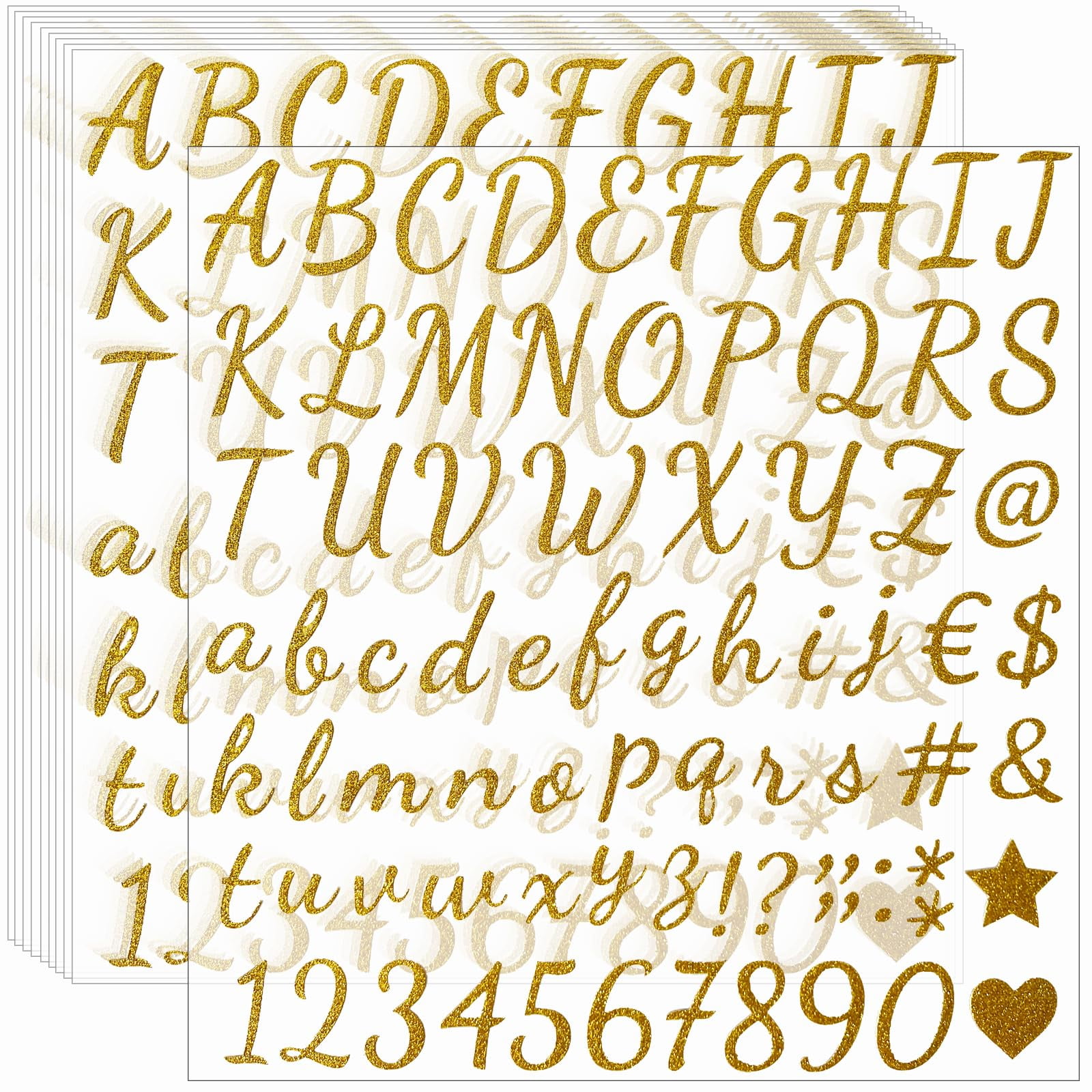 790 Pcs Self Adhesive Glitter Alphabet Stickers, 10 Sheets Gold Letter ...