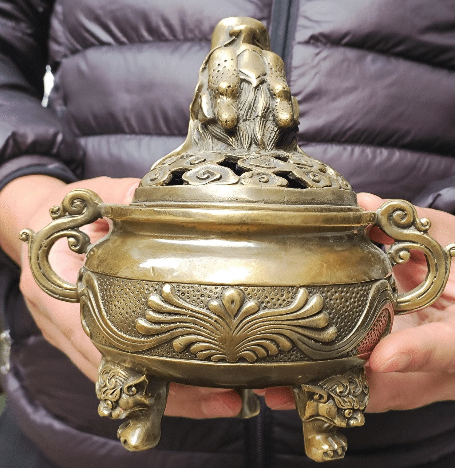 795g Buddhism Temple Boshan Censer, Copper Joss Incense burner Censer ...