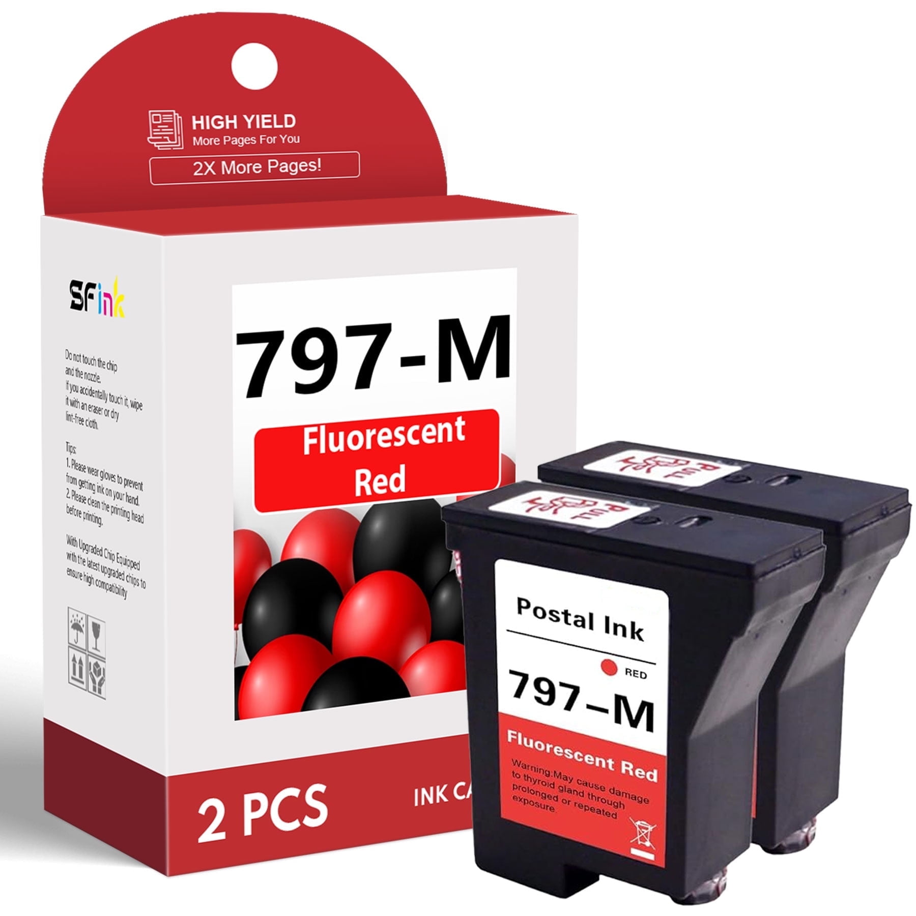 797-0/797-M Ink Cartridge (Red, 2-Pack) Compatible for Pitney Bowes 797 ...