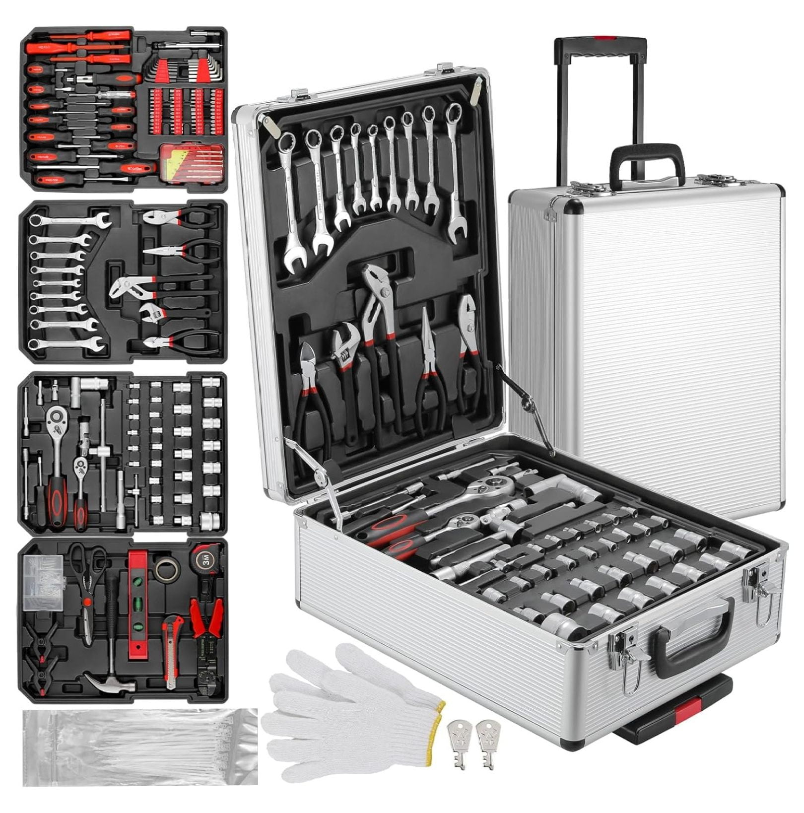 799pcs Mechanic Tool Set with Aluminum Trolley Case,Home Repair Tool ...