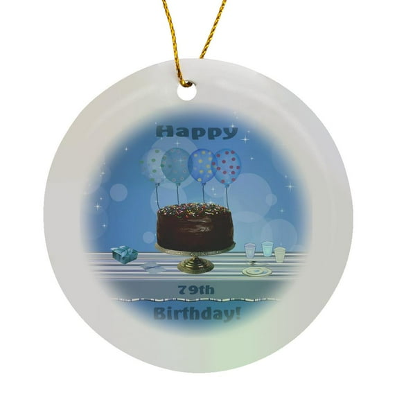 79Th Birthday Party With Chocolate Cake And Blue Balloons, Circle ...