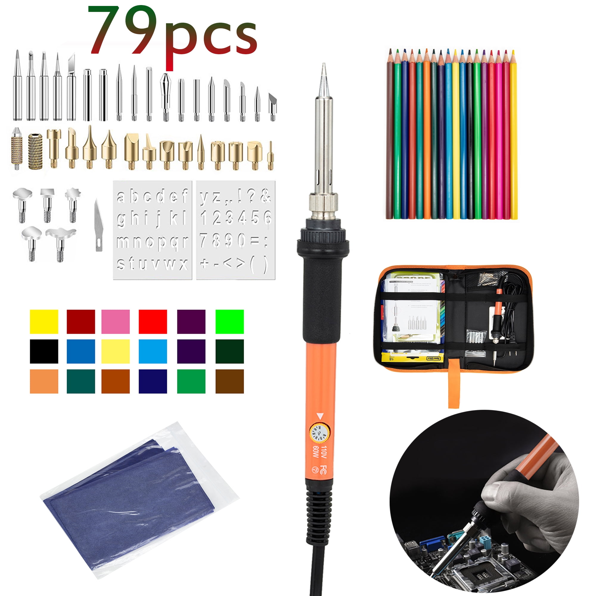 79pcs 60W Electric DIY Wood Burning Color Pen Set for Wood Burning ...