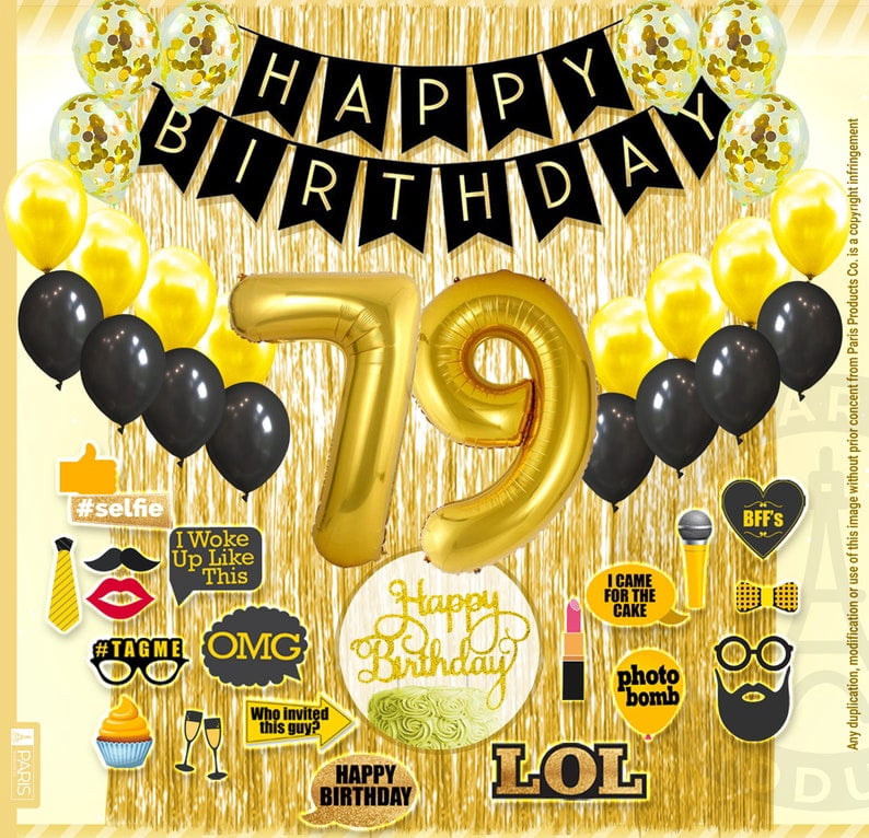 79th Birthday Decoration Black and Gold for Boy & Girl, 79th Cake ...