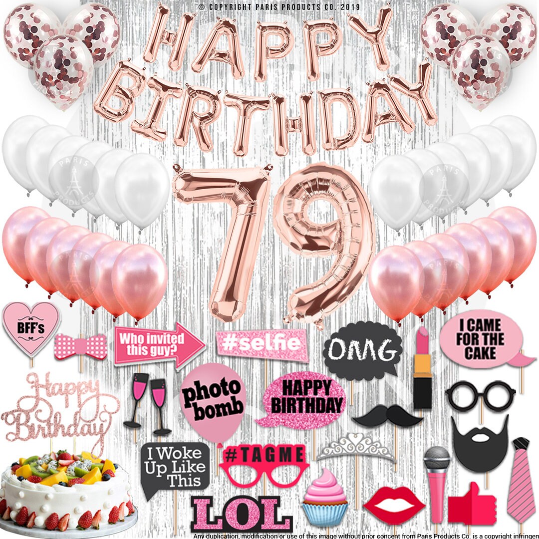 79th Birthday Decoration Rose Gold with Silver Curtain, 79 Party ...