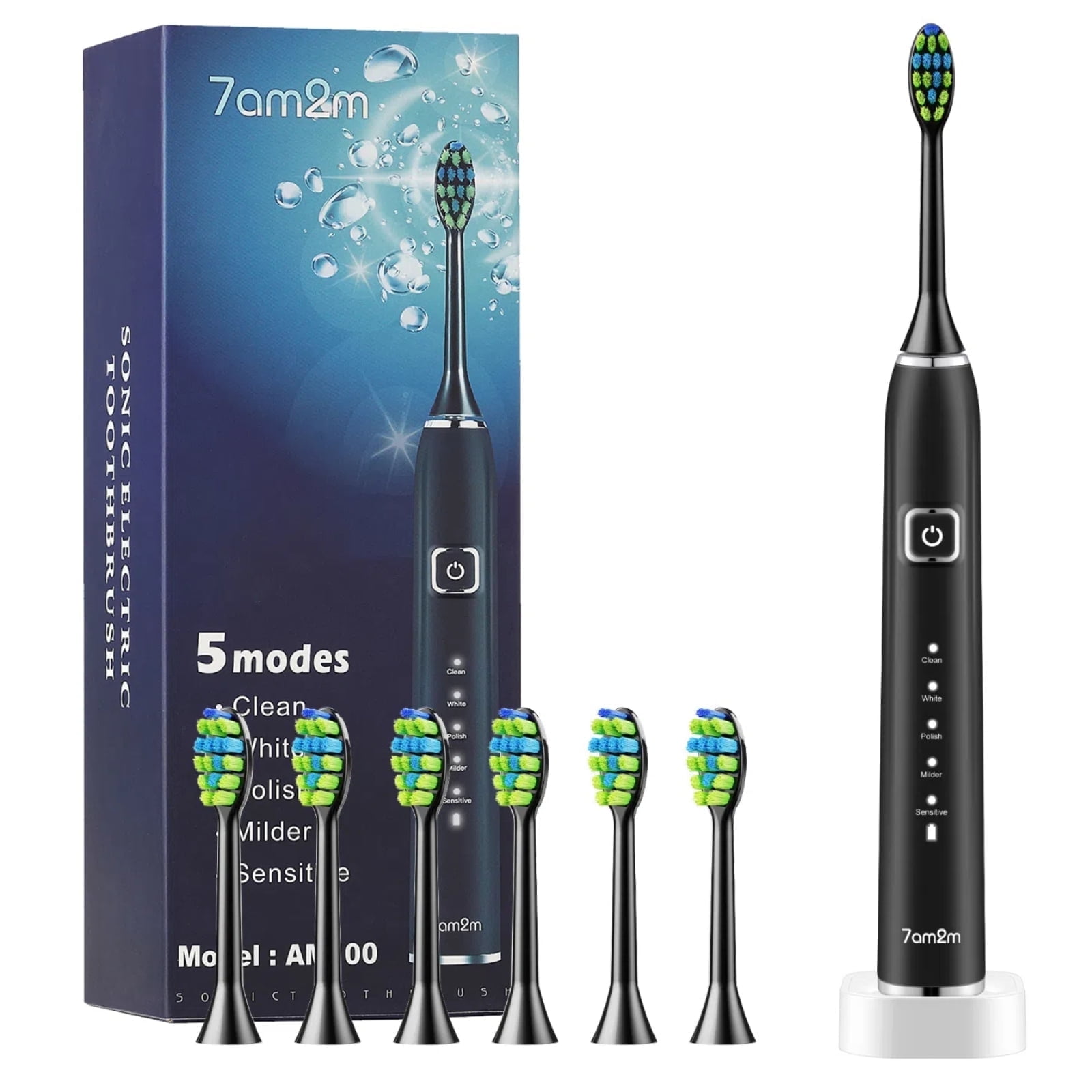 7AM2M Sonic Electric Toothbrush with 6 Brush Heads for Adults and Kids ...
