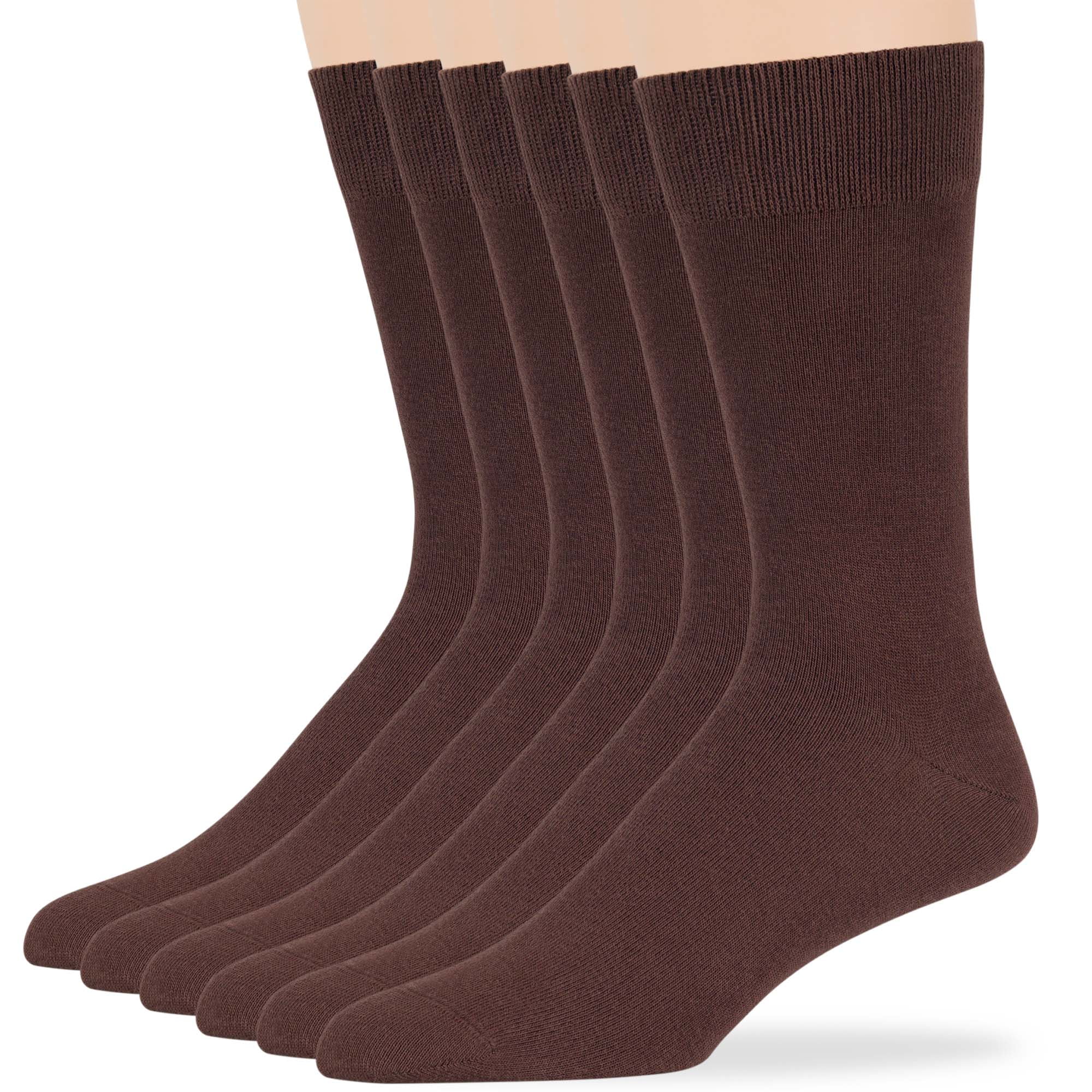 7BIGSTARS KINGDOM Men's Cotton Dress Socks 6 Pack Large Brown Crew ...
