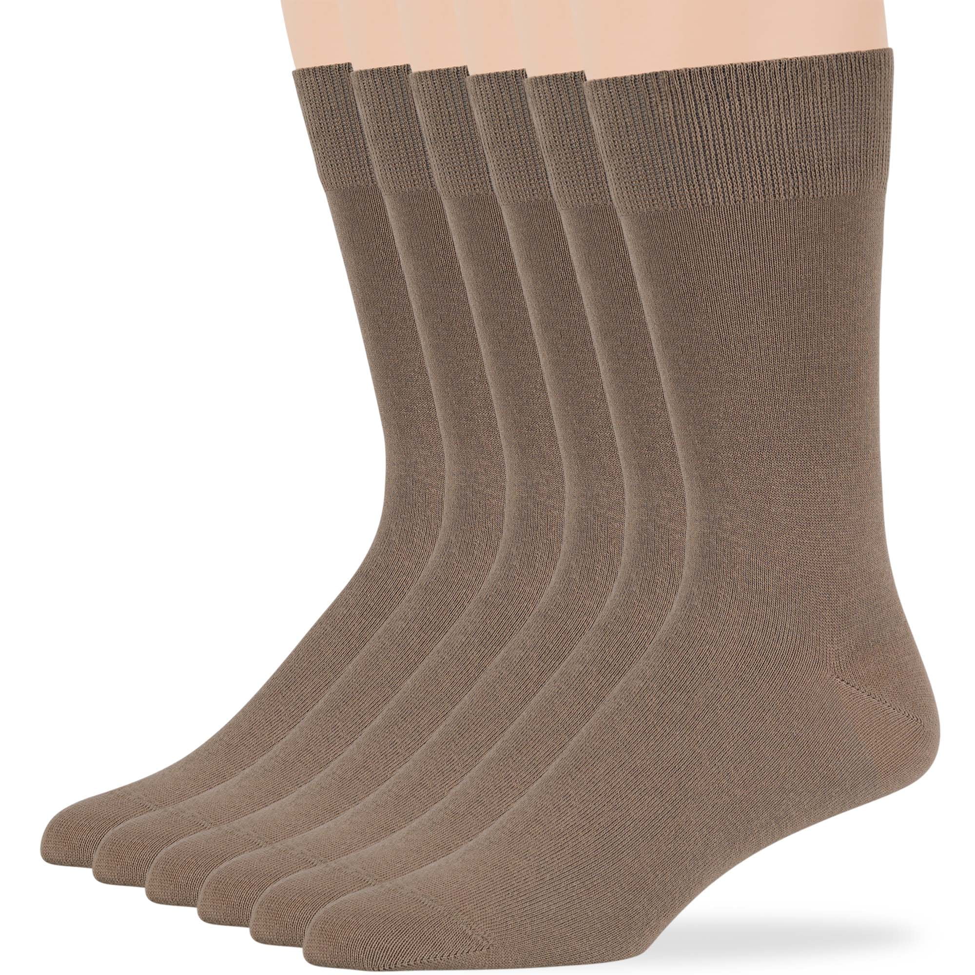 7 BIG STARS Durable Thin Men's Cotton Dress Business Crew Socks, Khaki, Large 10-13, 6 Pack ...