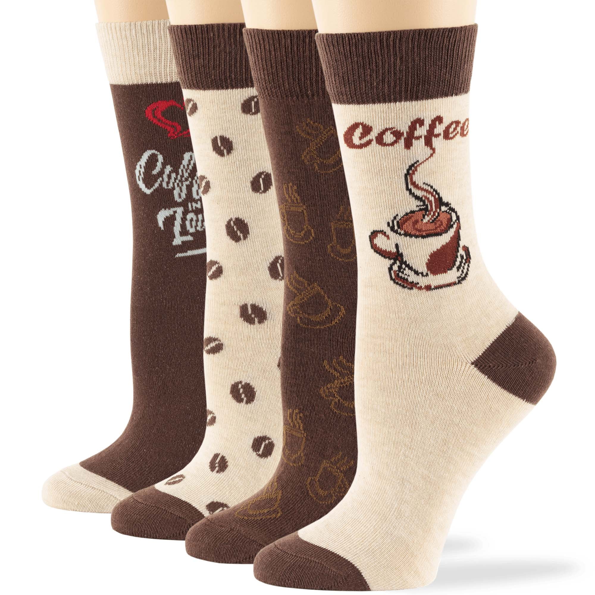 7BigStars Kingdom Women's Cotton Crew Socks, Coffee Beans Pattern, 4 ...