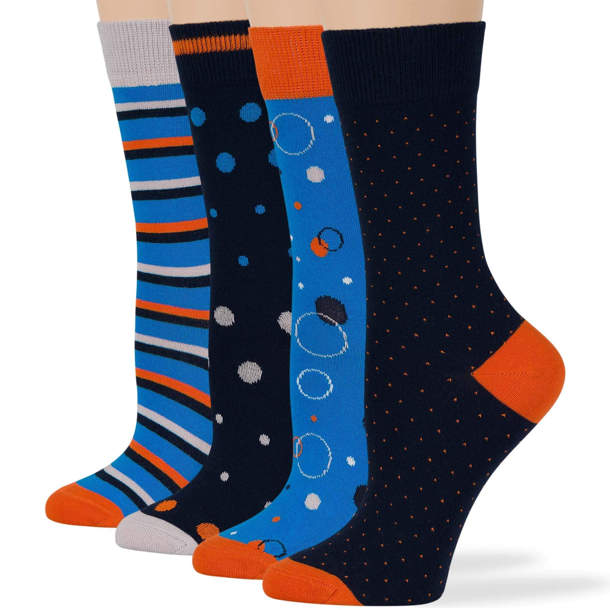 7BIGSTARS KINGDOM Women Cotton Crew Fun Socks -4 Pack Medium - Stripe ...