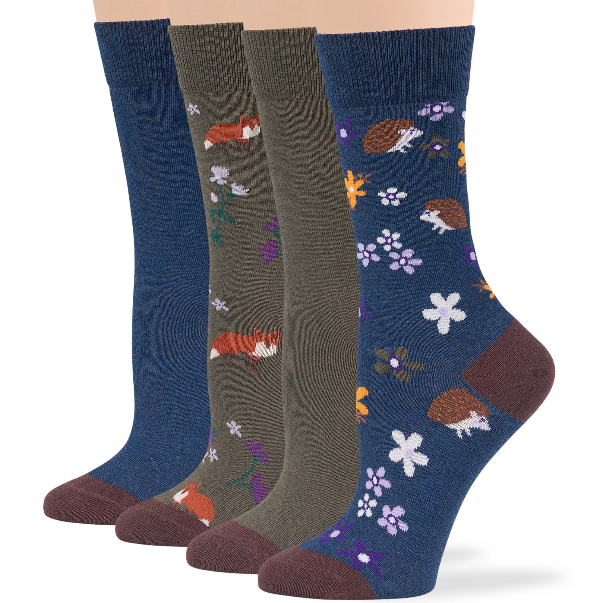 7BIGSTARS KINGDOM Women Fun Socks - 4 Pack Large - Fox, Hedgehog Crew ...