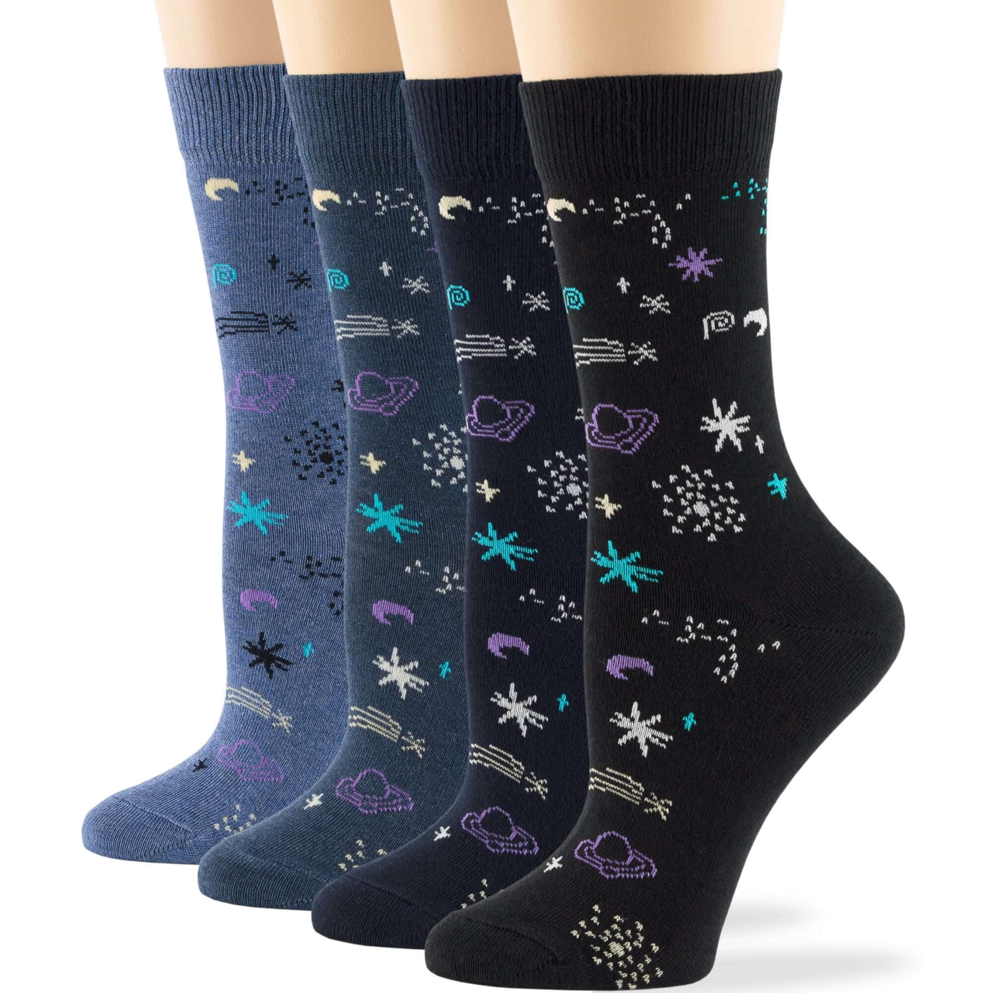 7BIGSTARS KINGDOM Women Space Socks - 4 Pack Large - Crew Gifts Cotton ...