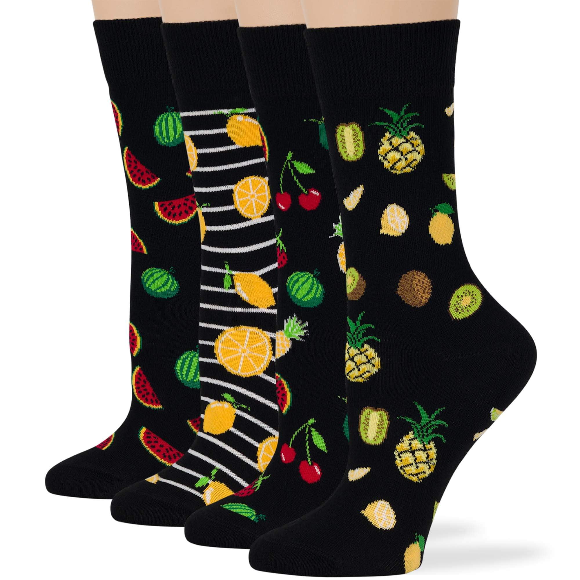 7BIGSTARS KINGDOM Women's Cotton Crew Fun Socks - 4 Pack Large - Fruit ...
