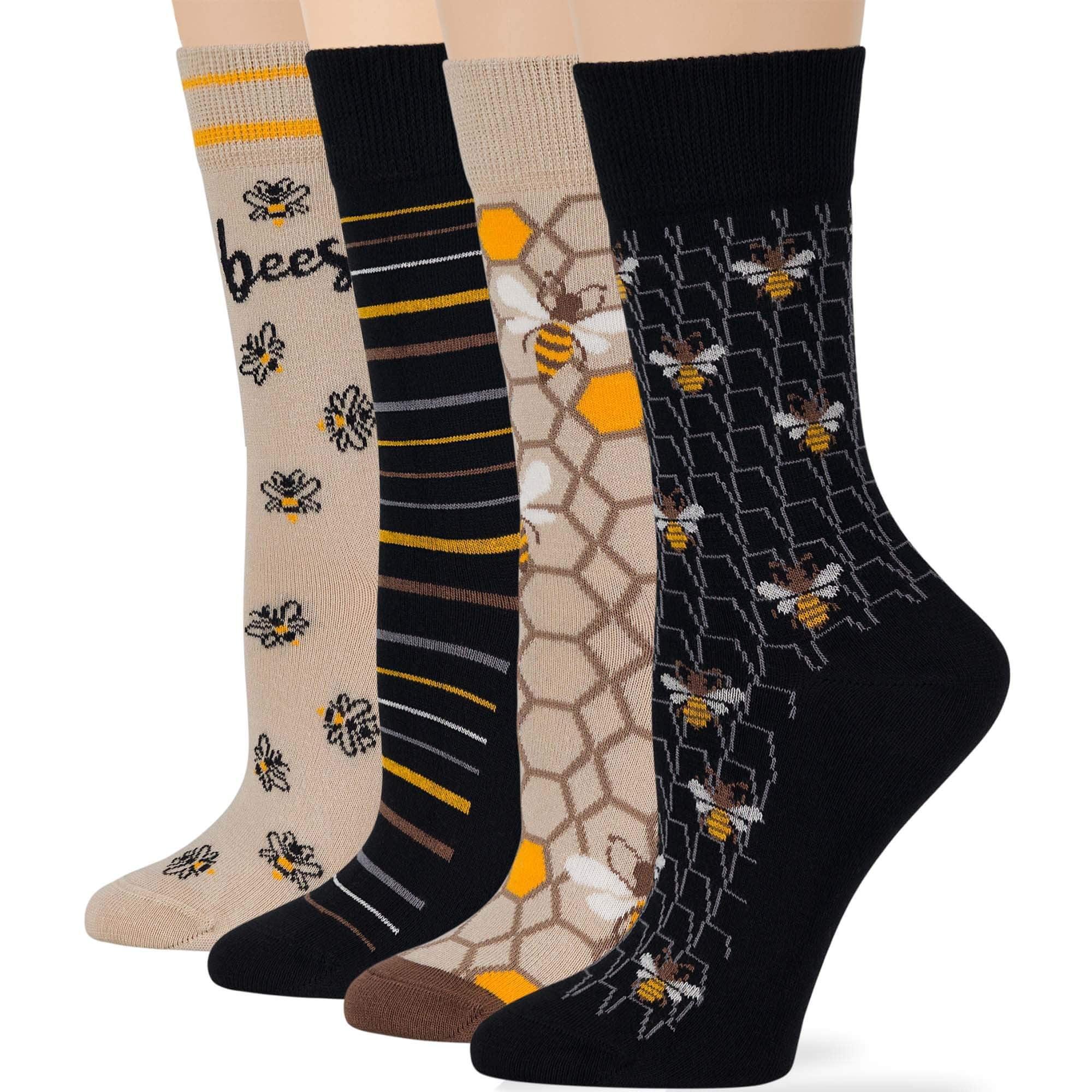 7BIGSTARS KINGDOM Women's Cotton Fun Socks - 4 Pack Medium - Bee ...