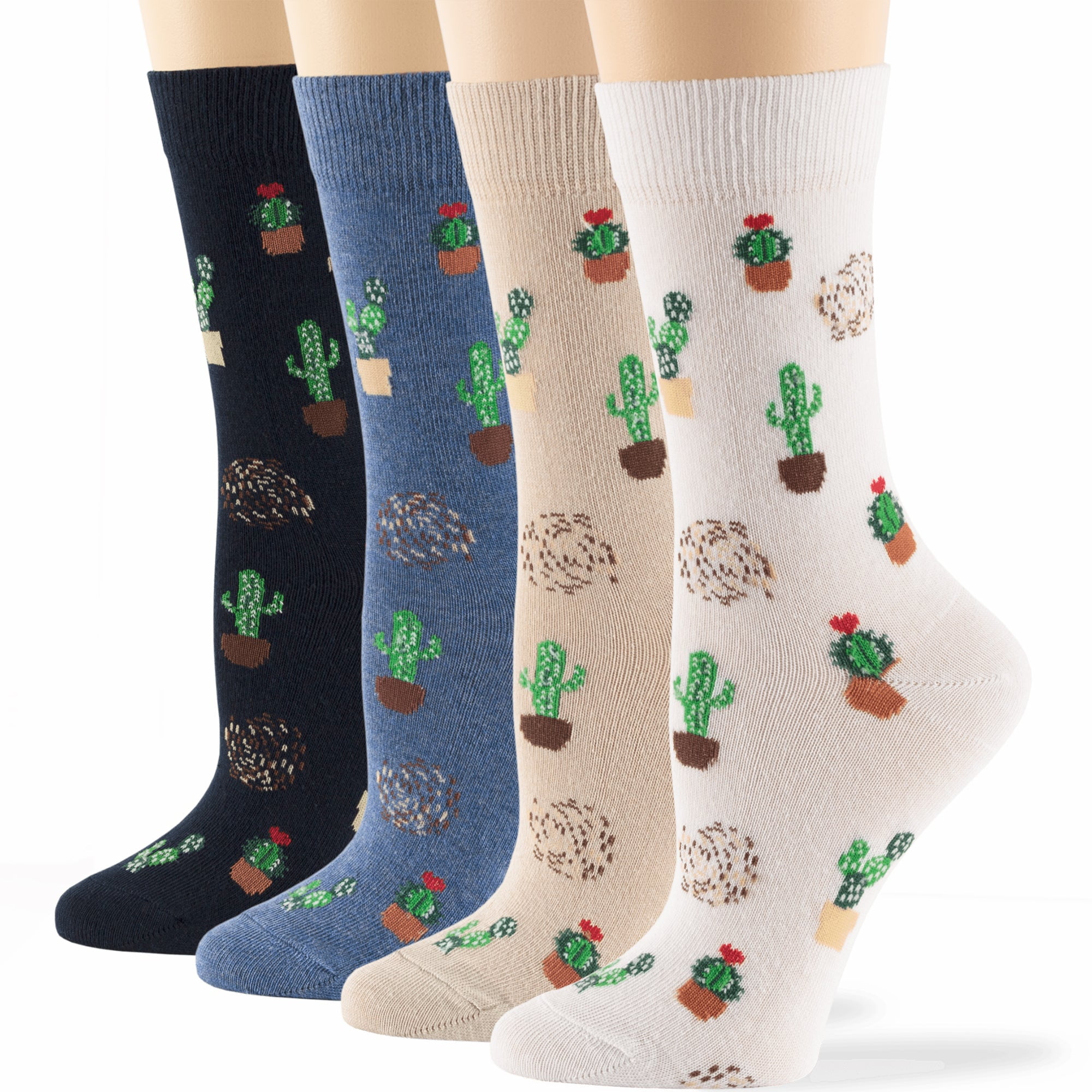 7BIGSTARS KINGDOM Women Cotton Crew Fun Socks - 4 Pack Medium - Cactus ...