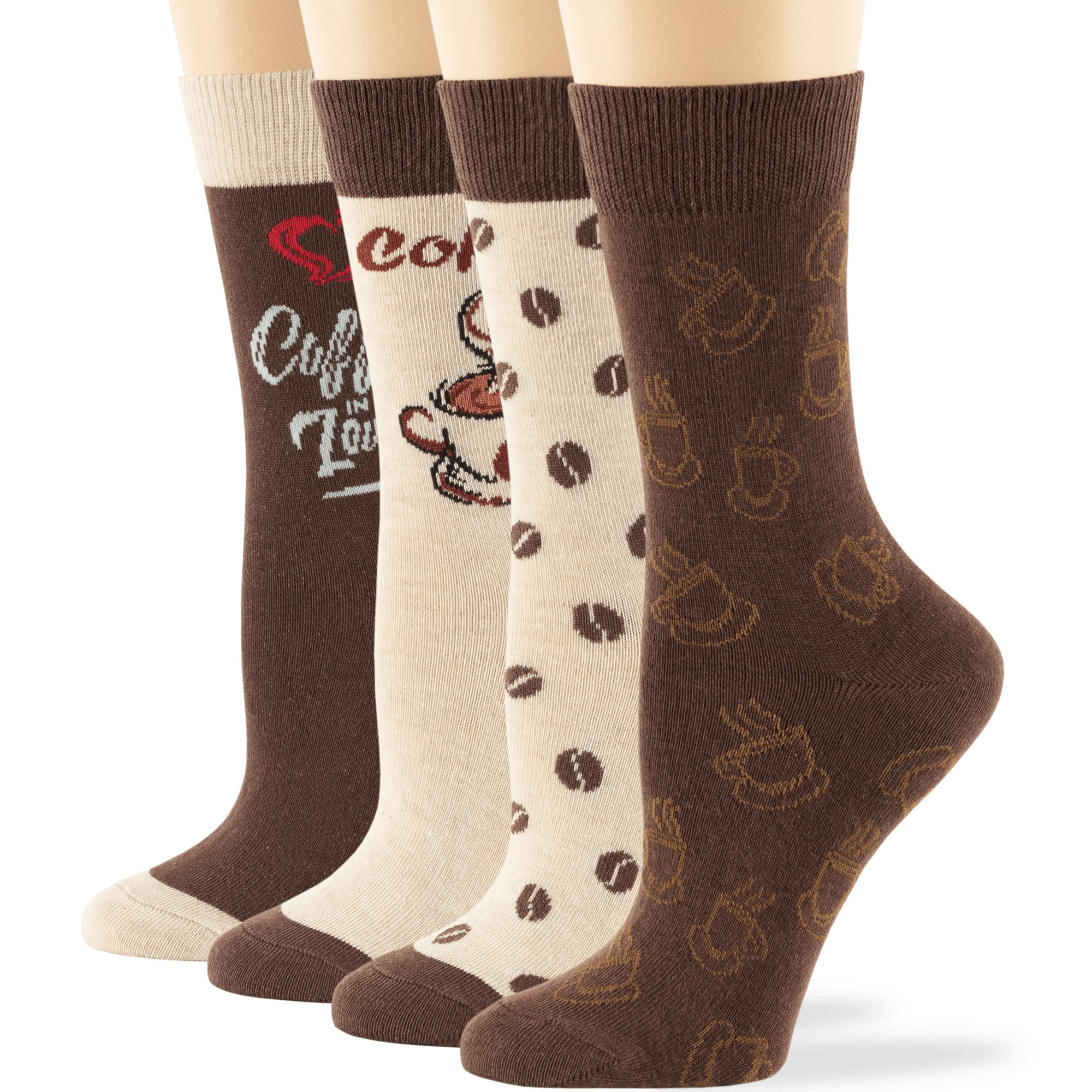 7BigStars Kingdom Women's Cotton Crew Socks, Coffee Beans Pattern, 4 ...