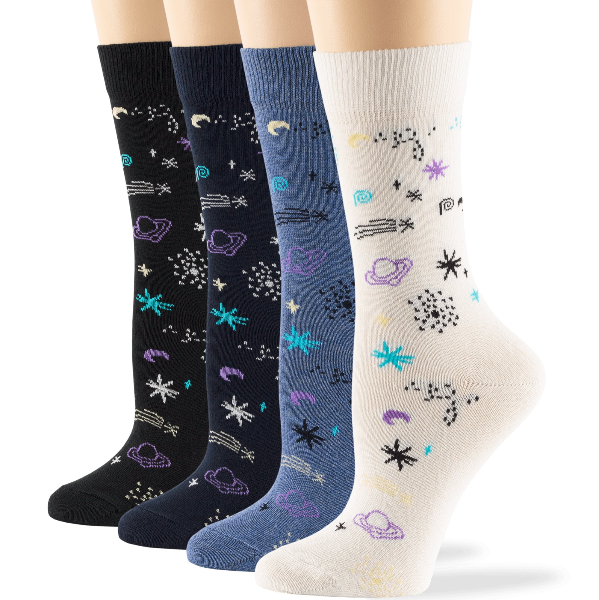 7BIGSTARS KINGDOM Women Space Crew Socks - 4 Pack Large - Universe ...