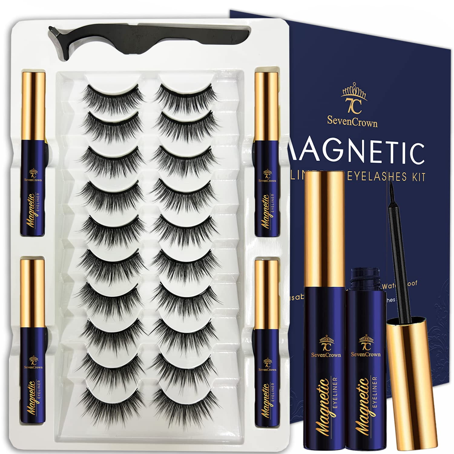 7C SevenCrown Magnetic Eyelashes with Eyeliner Kit, 3D Cat-Eye Magnetic ...
