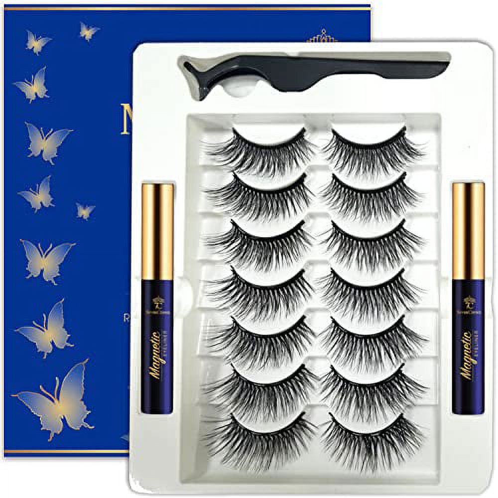 7C SevenCrown Magnetic Eyelashes with Eyeliner Kit,Cat-Eye Wispy ...