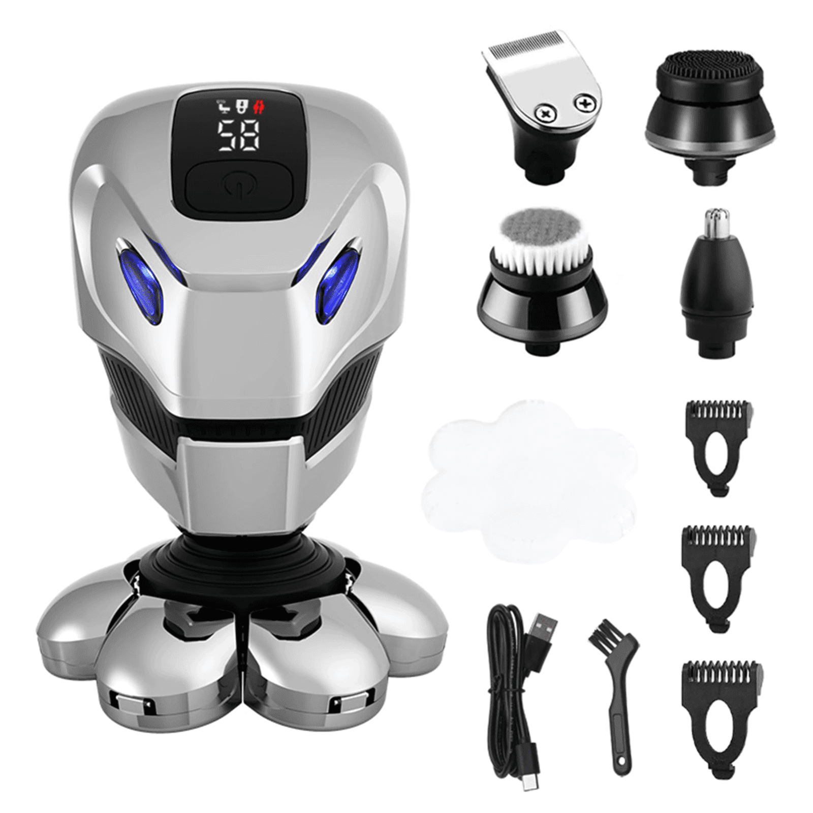 7D Cordless Shaver Hair Trimmer Men’s 5-In-1 Electric Head Shaver Razor ...